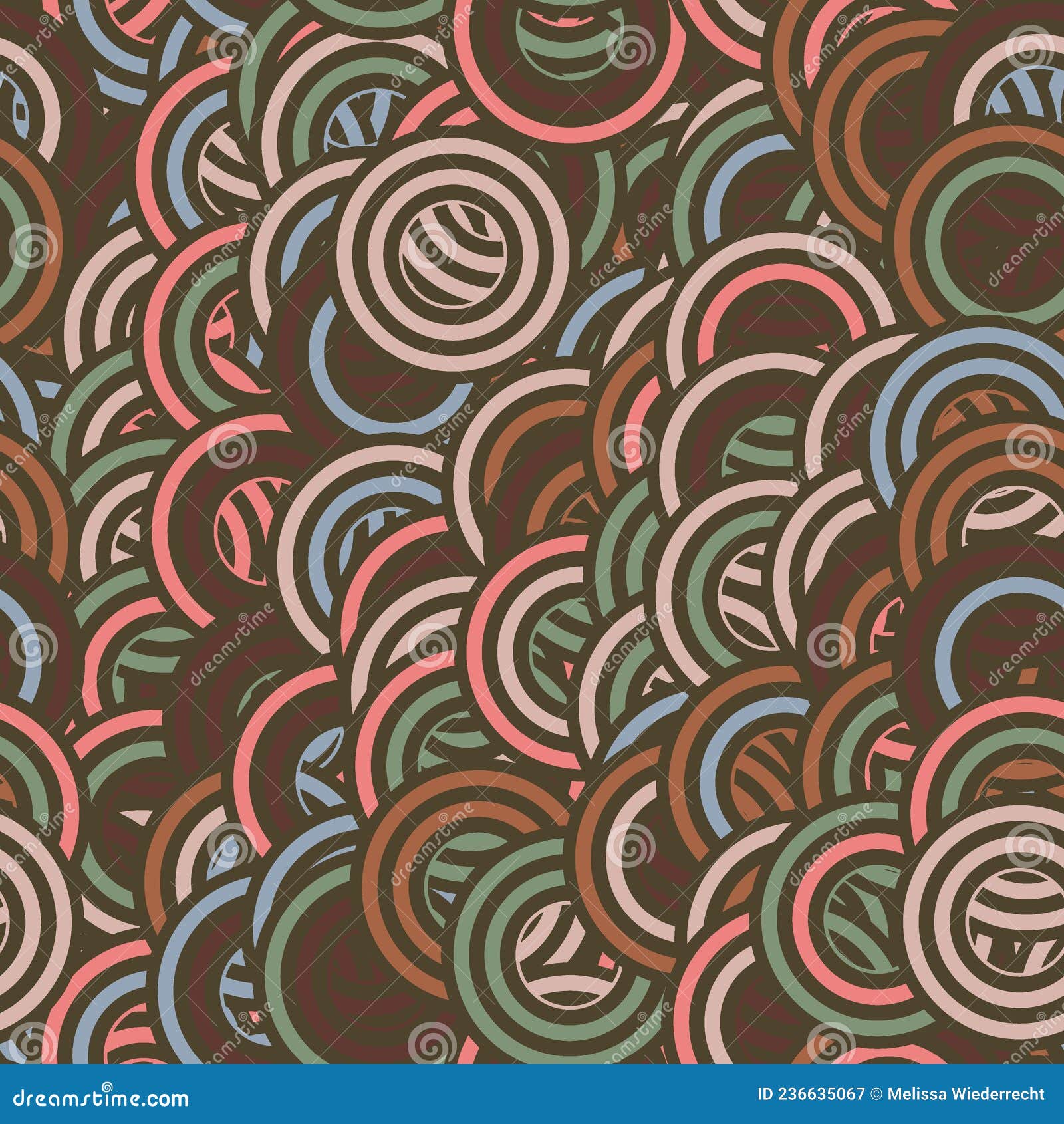 Seamless Concentric Circle in Retro Colors Surface Pattern Design for ...