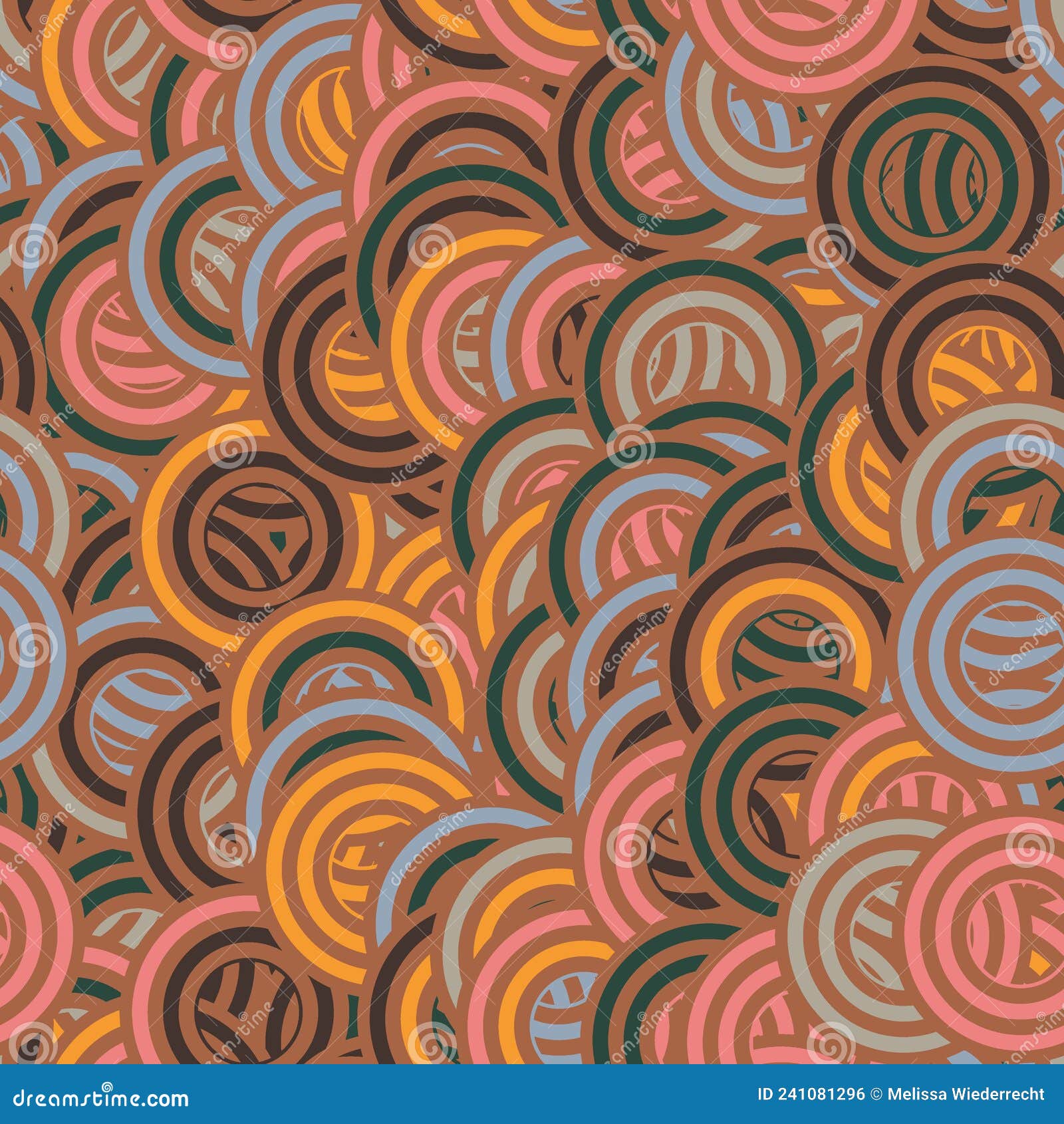 Seamless Concentric Circle in Retro Colors Surface Pattern Design for ...