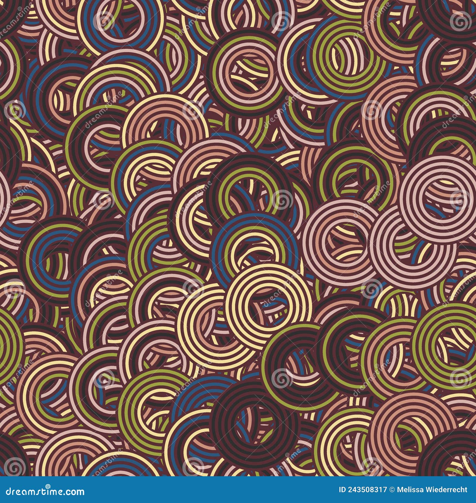 Seamless Concentric Circle in Retro Colors Surface Pattern Design for ...