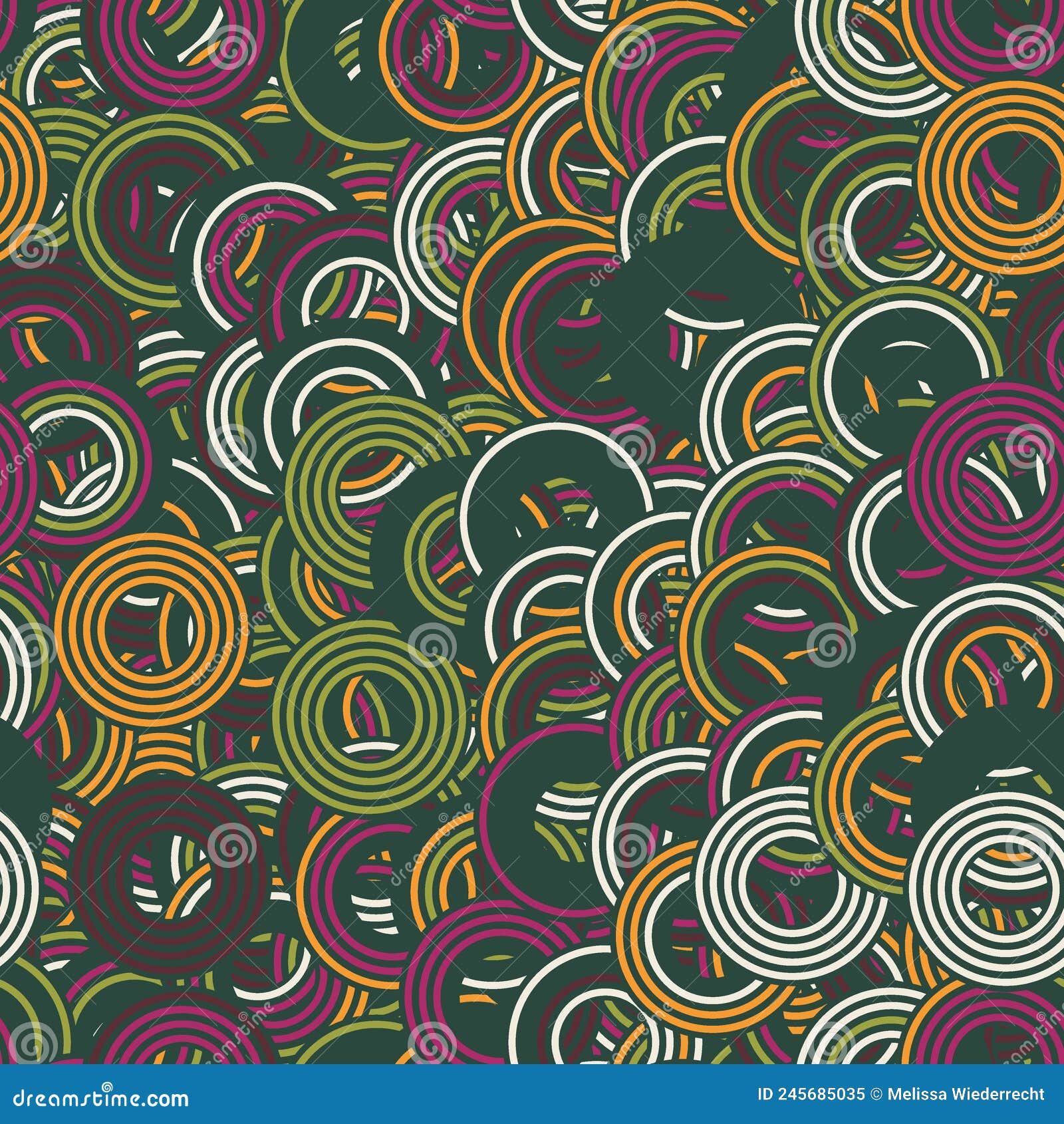 Seamless Concentric Circle in Retro Colors Surface Pattern Design for ...