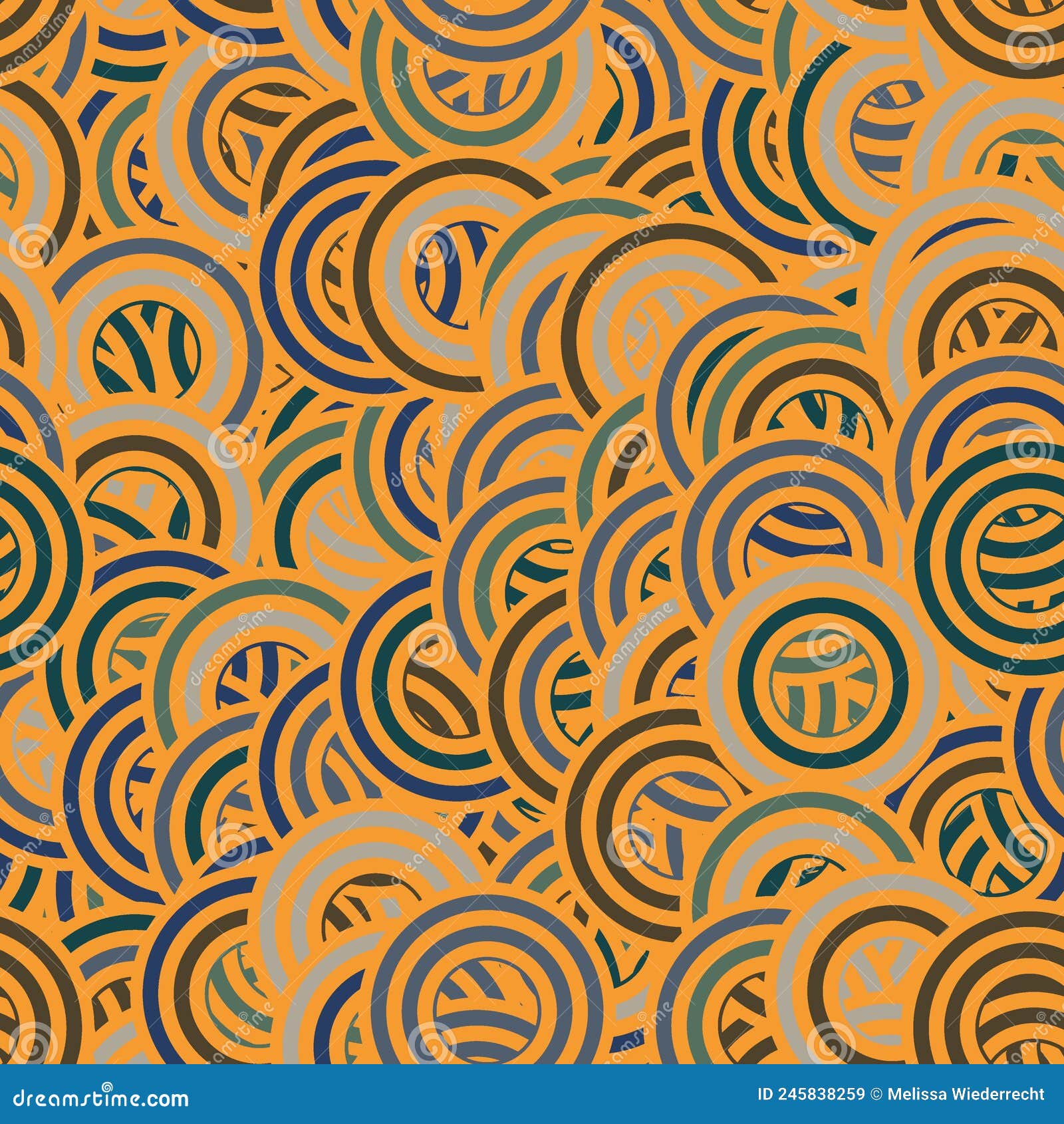 Seamless Concentric Circle in Retro Colors Surface Pattern Design for ...