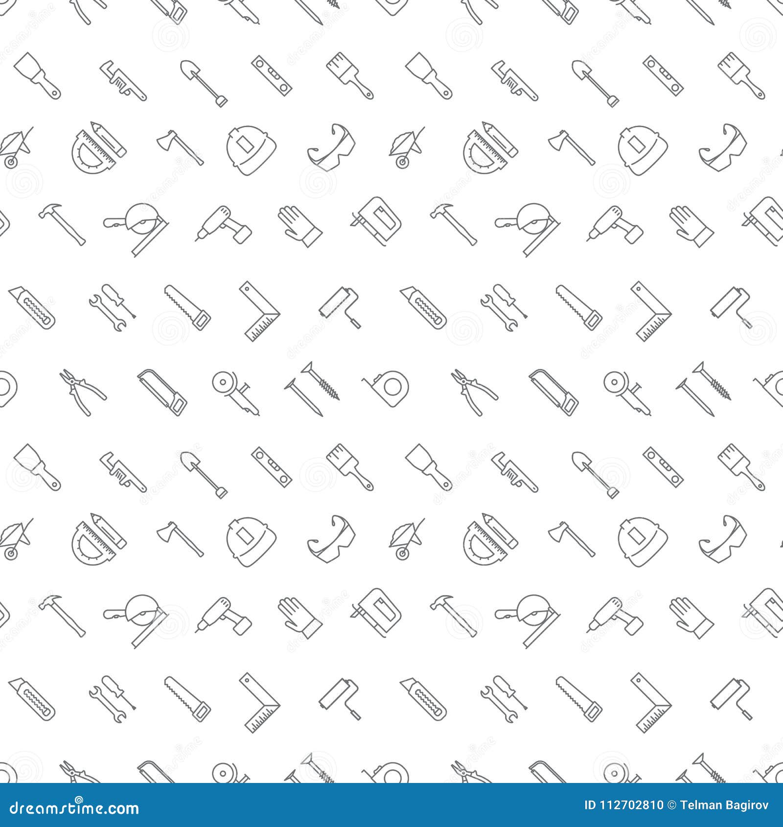 Seamless Construction Tools Icons Pattern on White Background Stock ...