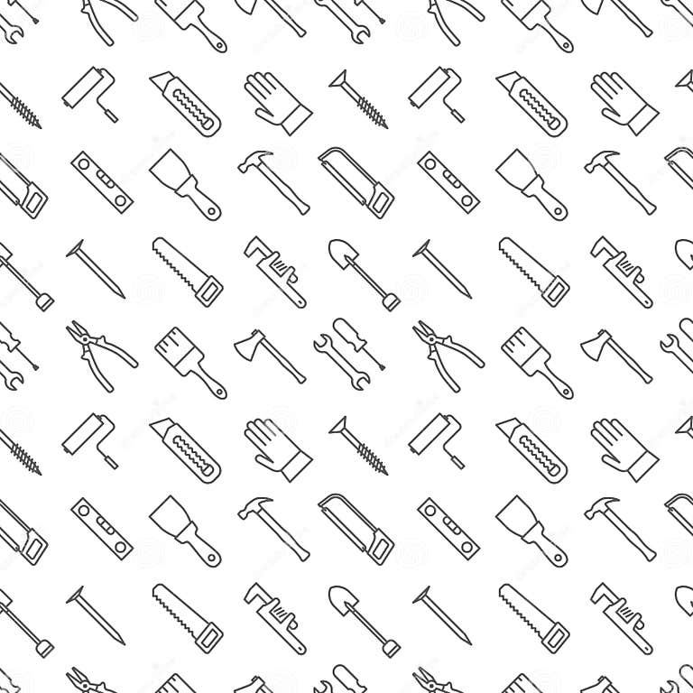 Seamless Construction Tools Pattern Grey on White Background Stock ...