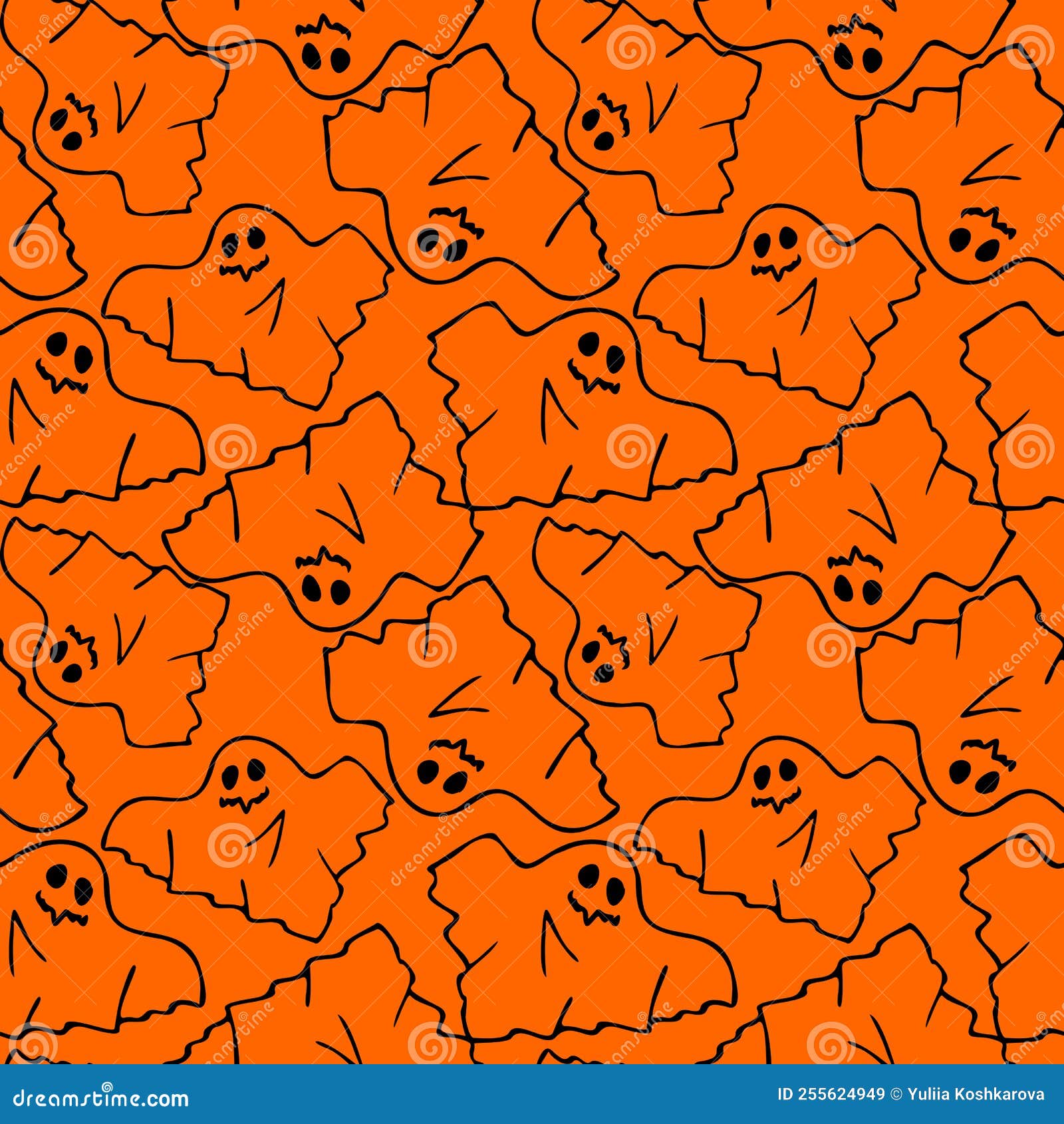 Seamless Contour Pattern of Graphic Flying Black Ghosts on Orange ...