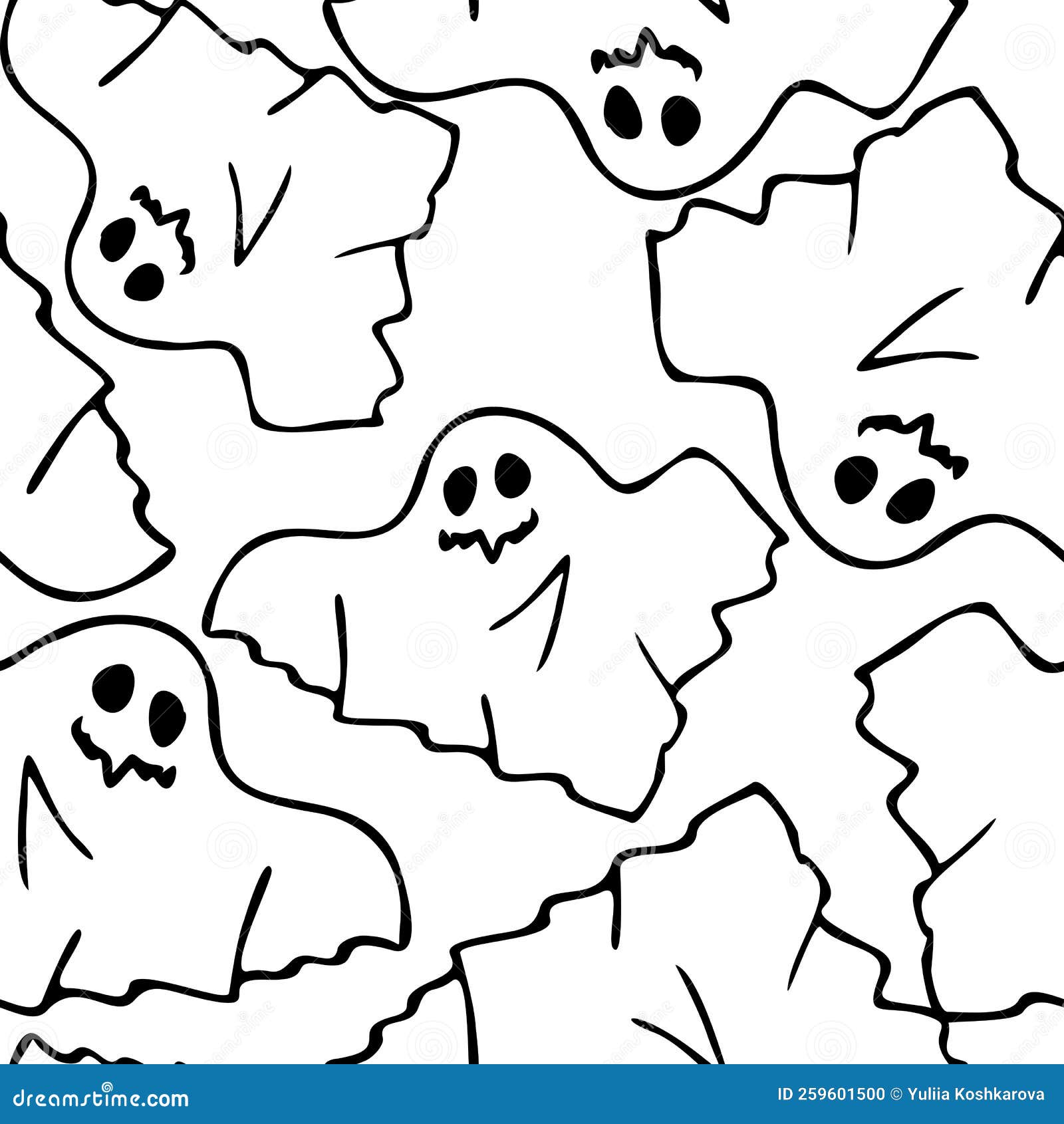 Contour Ghosts On A White Background. Cute Black Outline Ghost ...