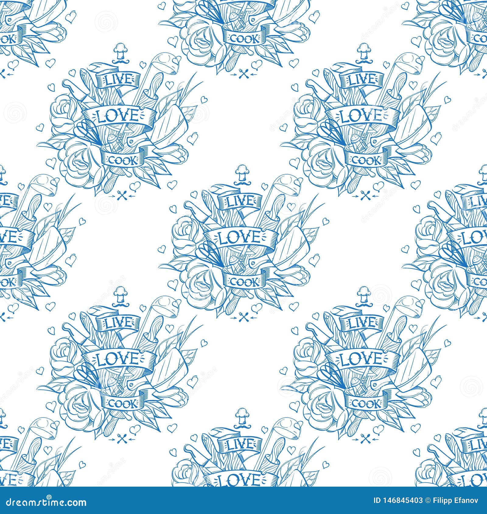 Seamless Contour Pattern with the Image of Kitchen Objects Stock Vector ...