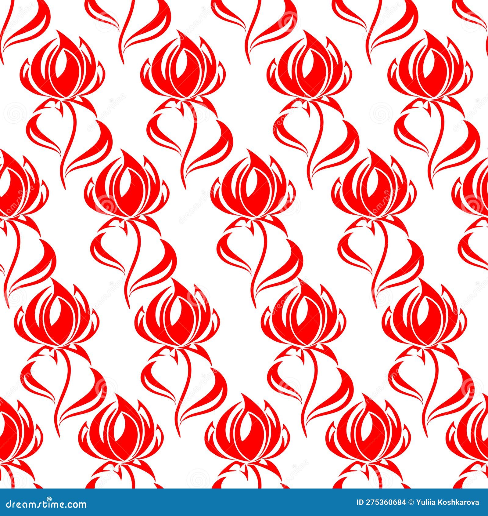 Seamless Contour Pattern of Large Red Flowers on a White Background ...