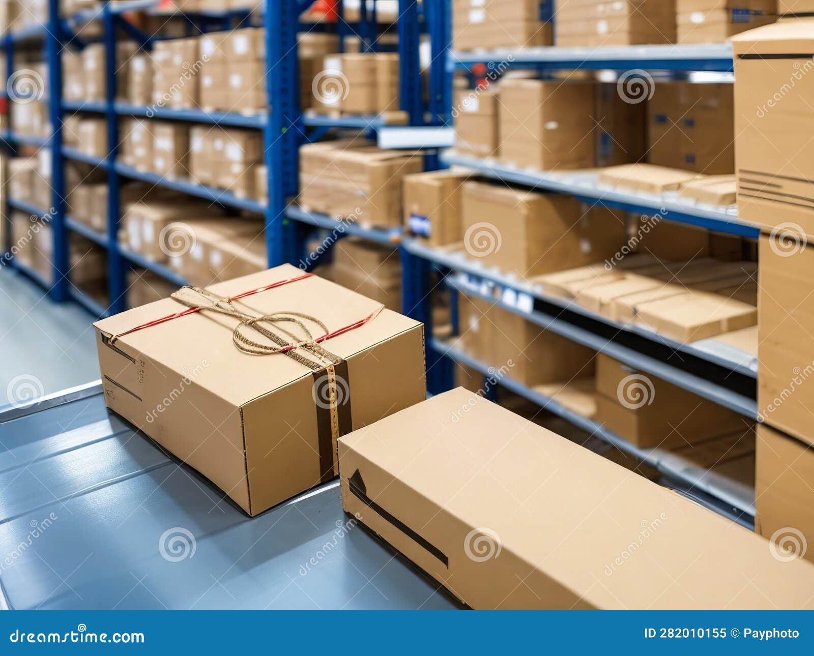 Seamless Conveyor Belt Movement of Cardboard Box Packages. Stock ...