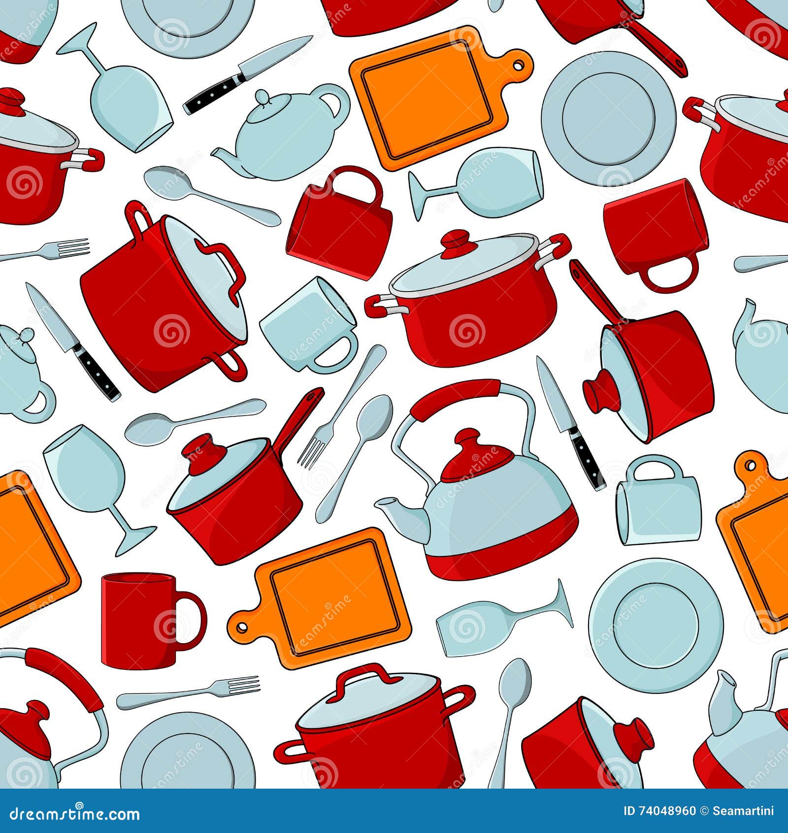 Seamless Cooking Utensils and Tableware Pattern Stock Vector ...