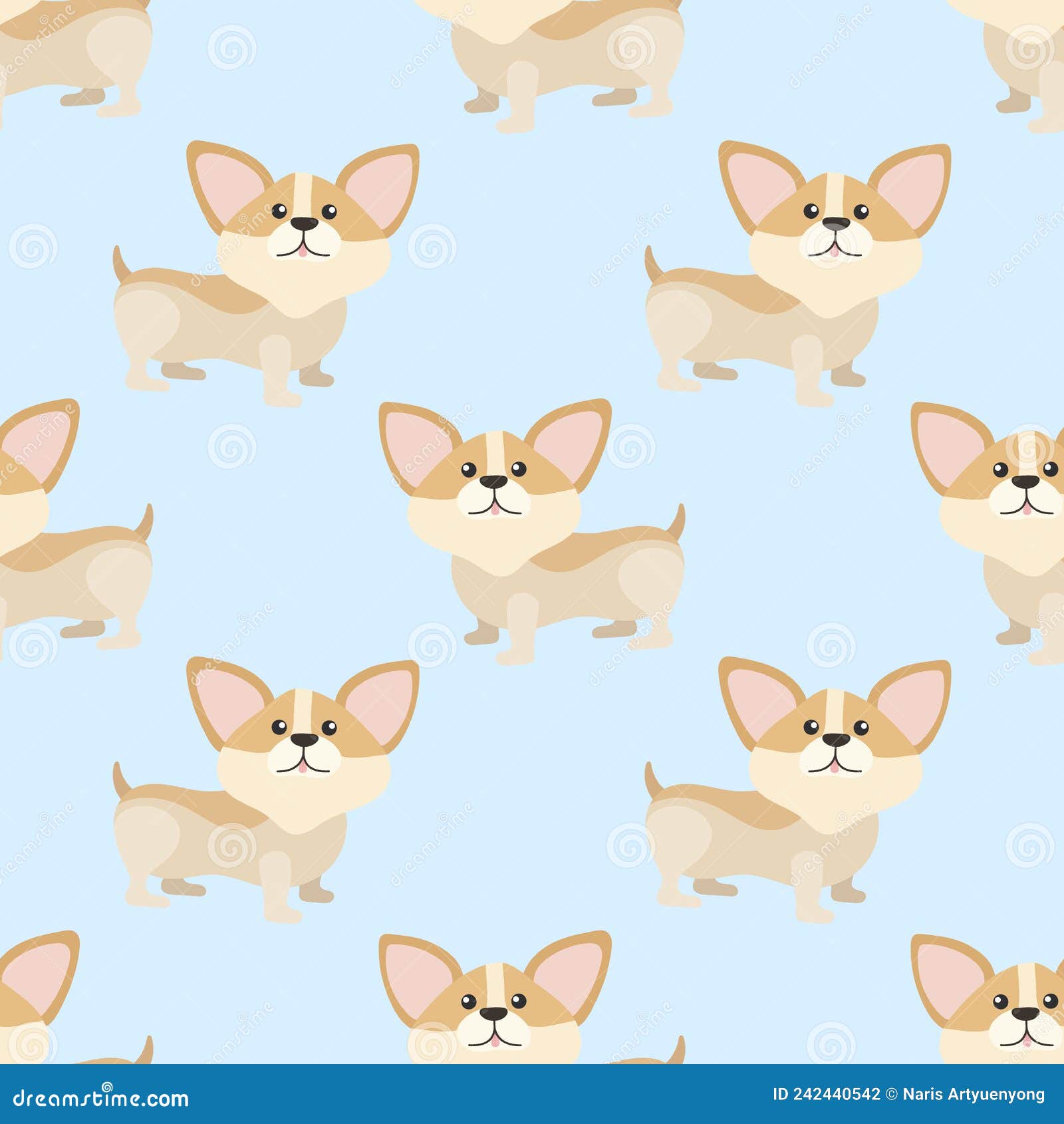 Seamless Corgi Background. Cute Little Faces Of Dogs With A Protruding ...