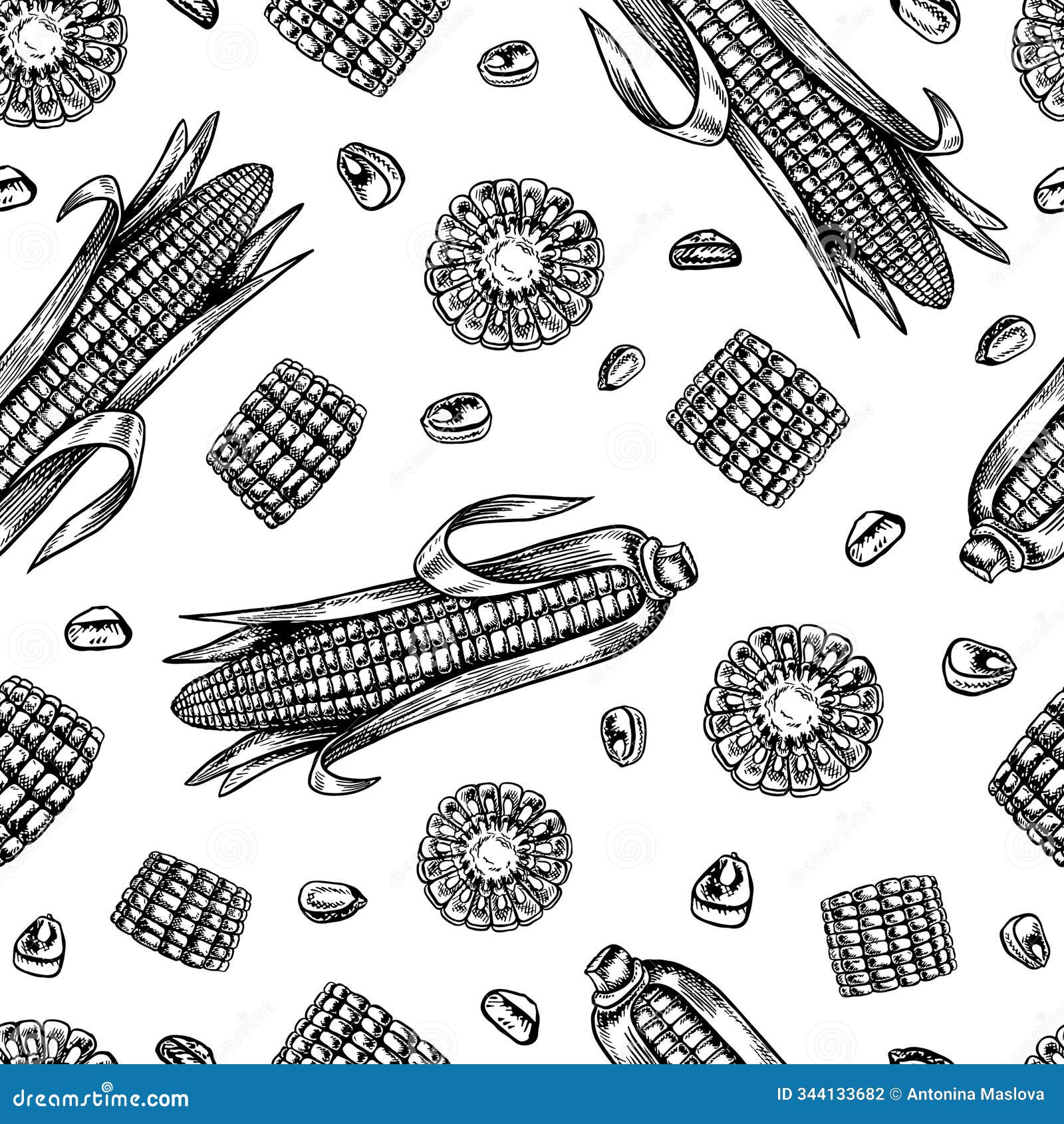 Seamless Corn Pattern. Vector Graphics Depicting Sliced and Whole Corn ...