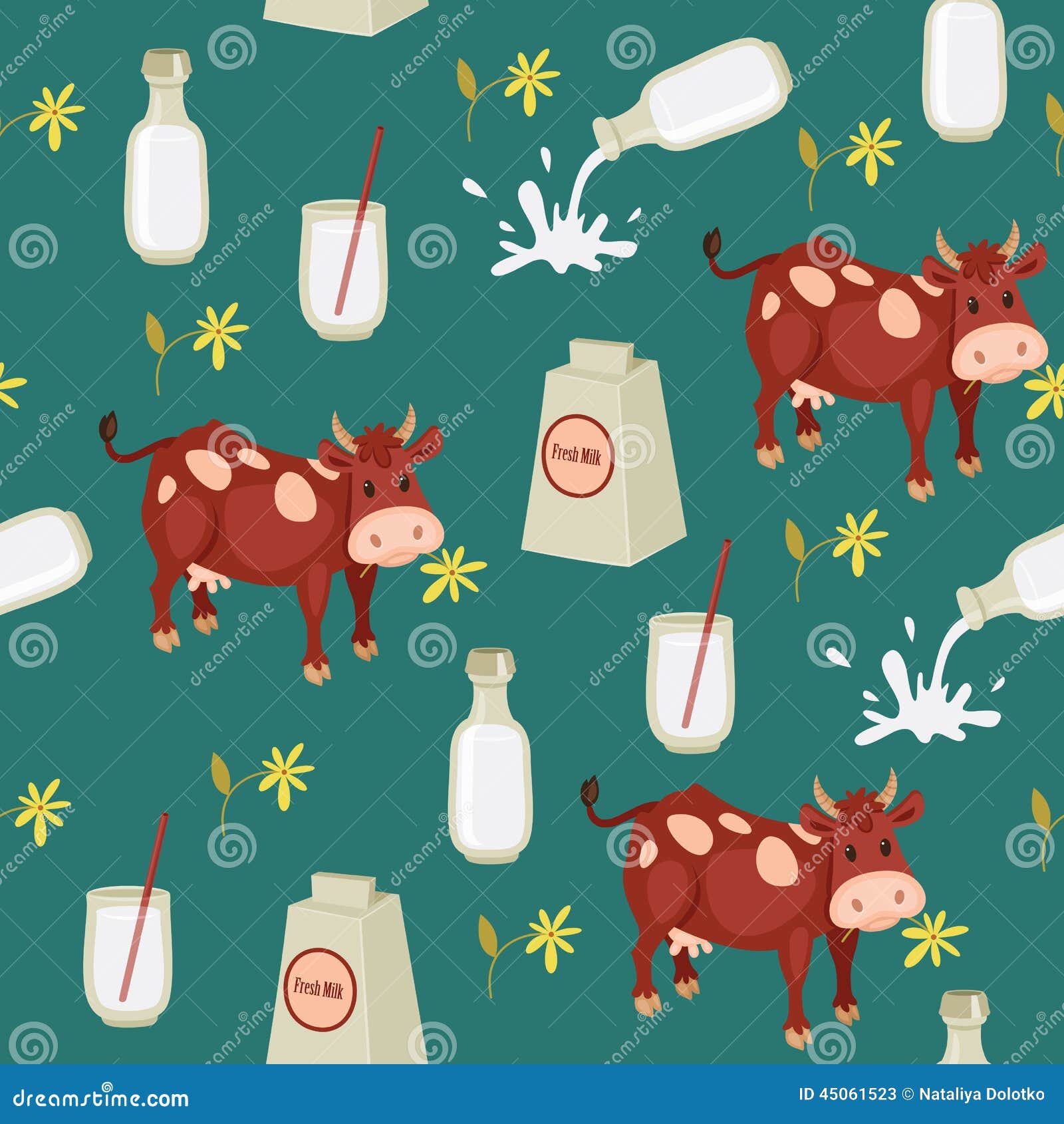 Seamless Cow And Milk Wallpaper Stock Vector Illustration Of