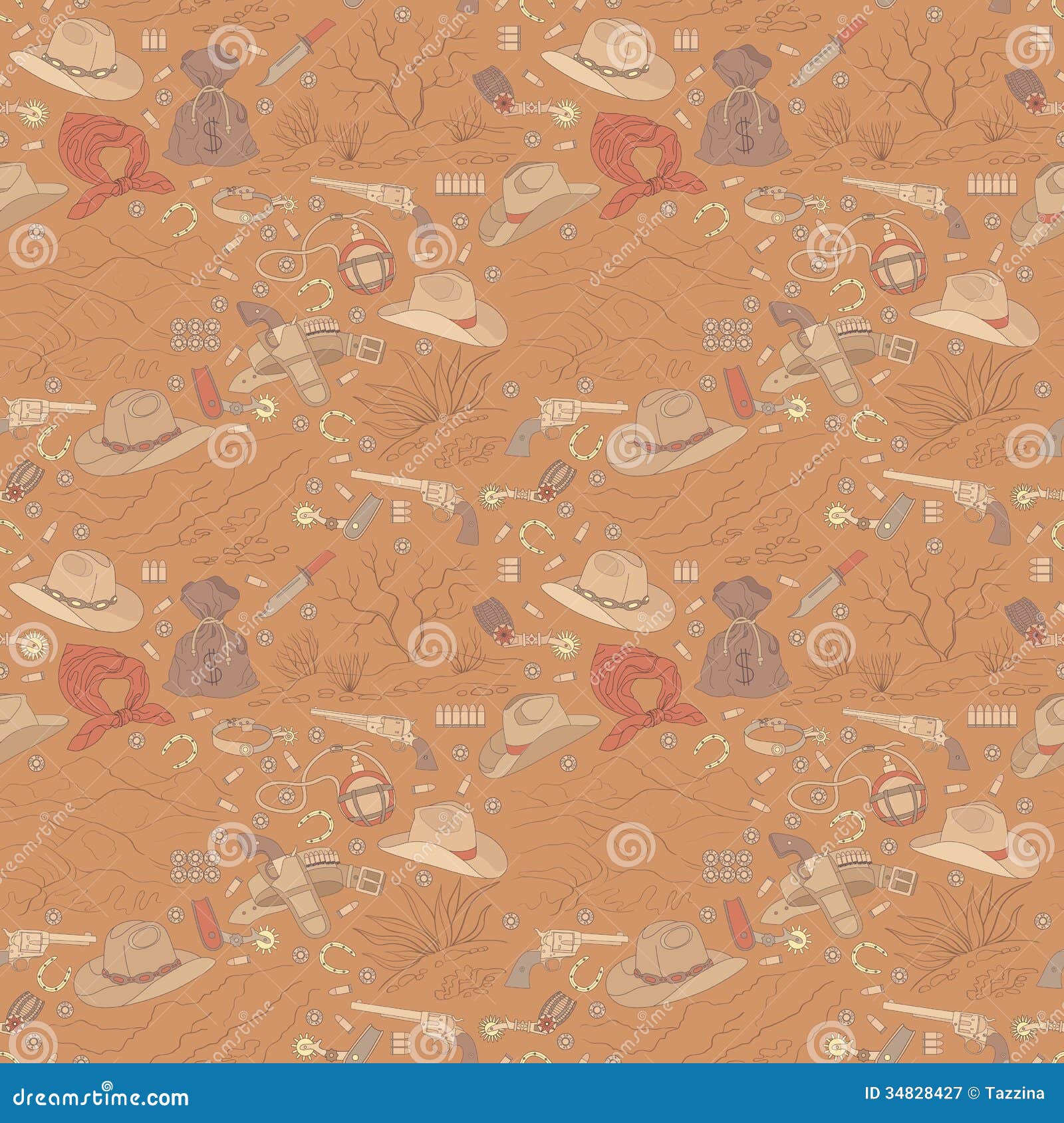 Seamless Cowboy Pattern with Landscapes Stock Vector - Illustration of ...