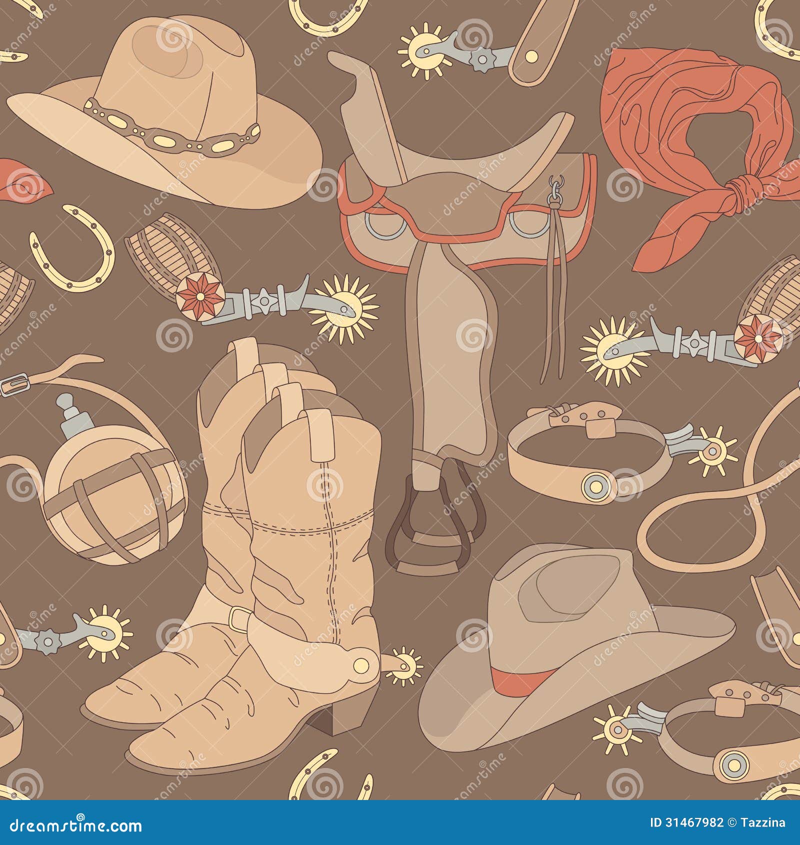 Seamless Cowboy Pattern Vector Illustration | CartoonDealer.com #31467982