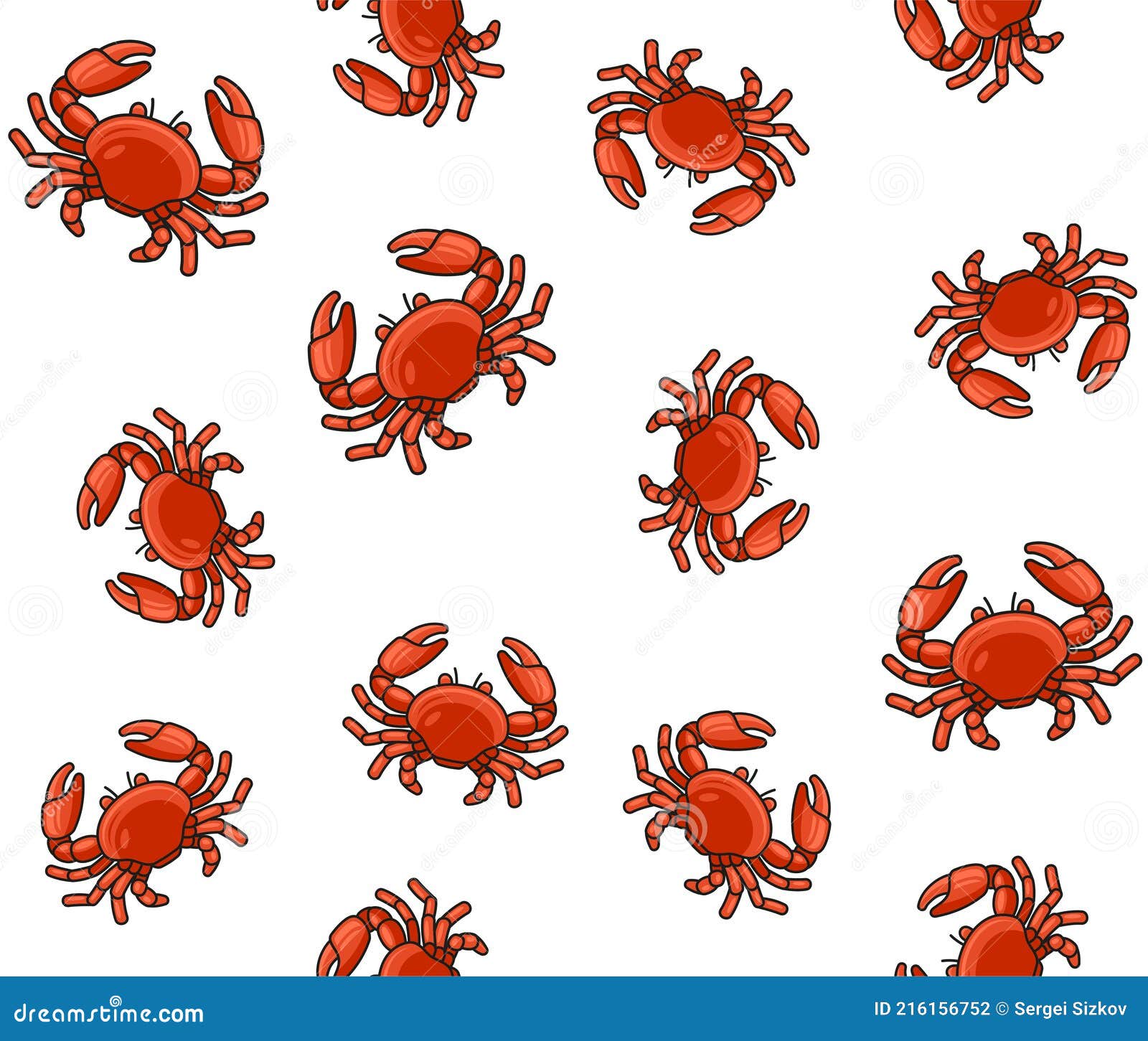 Seamless Crab Cartoon Style Pattern on White Background. Vector Stock ...
