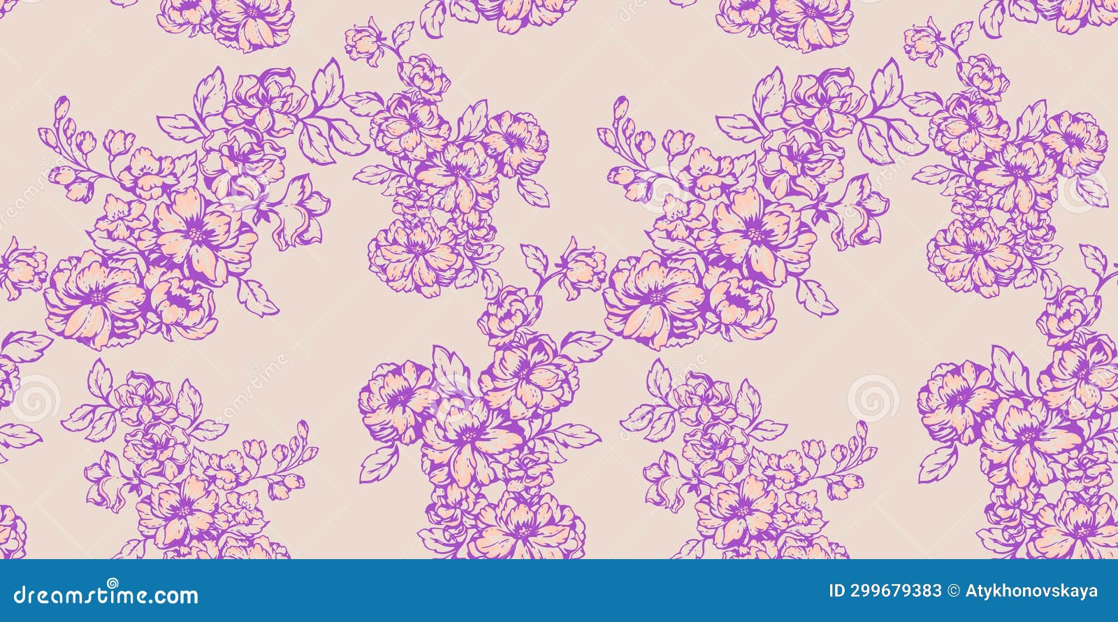 Seamless Creative Blooming Floral Branches Pattern on a Light ...