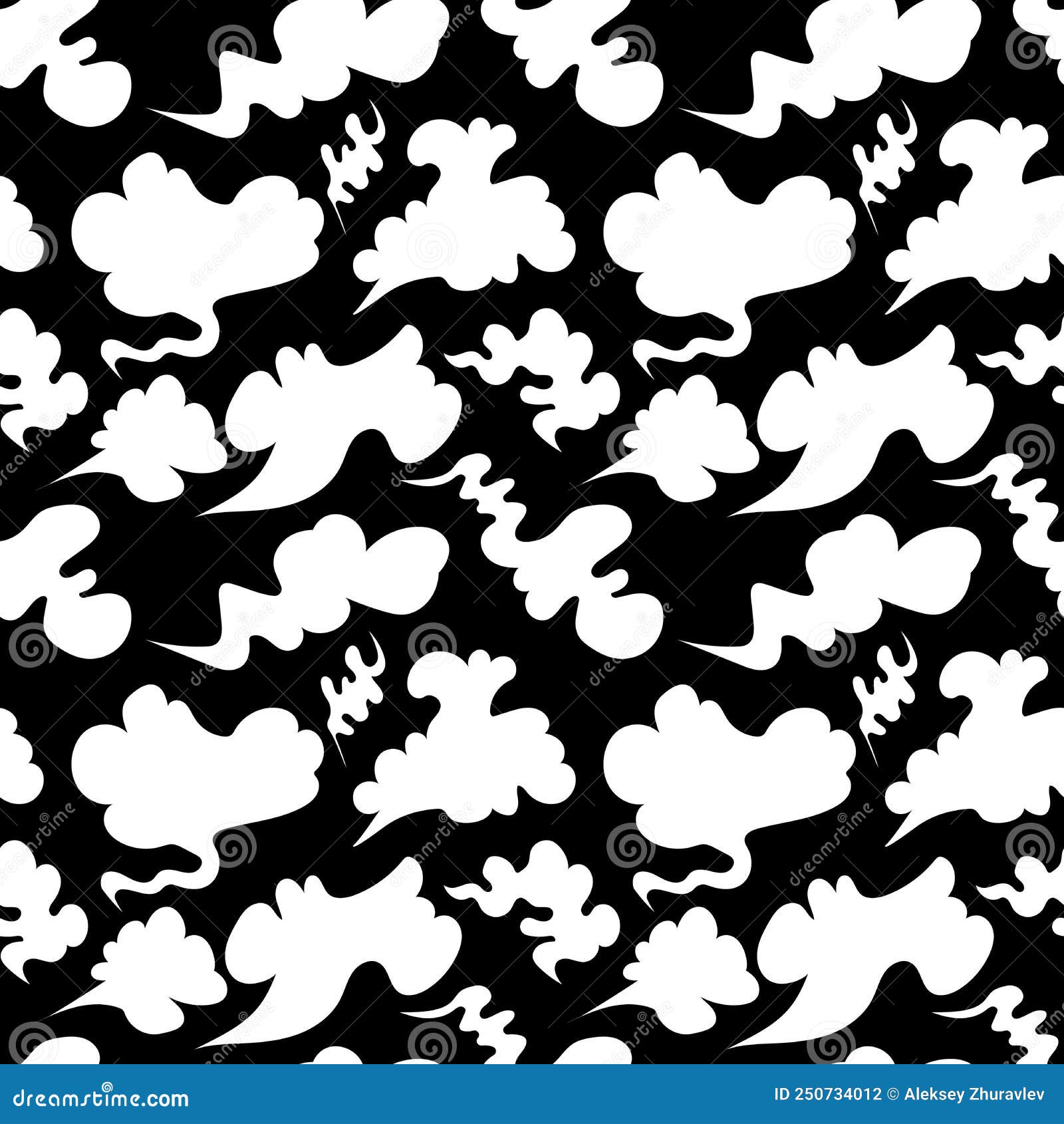 Seamless Creative Hand-drawn Pattern Composed of Smoke Clouds in Black ...