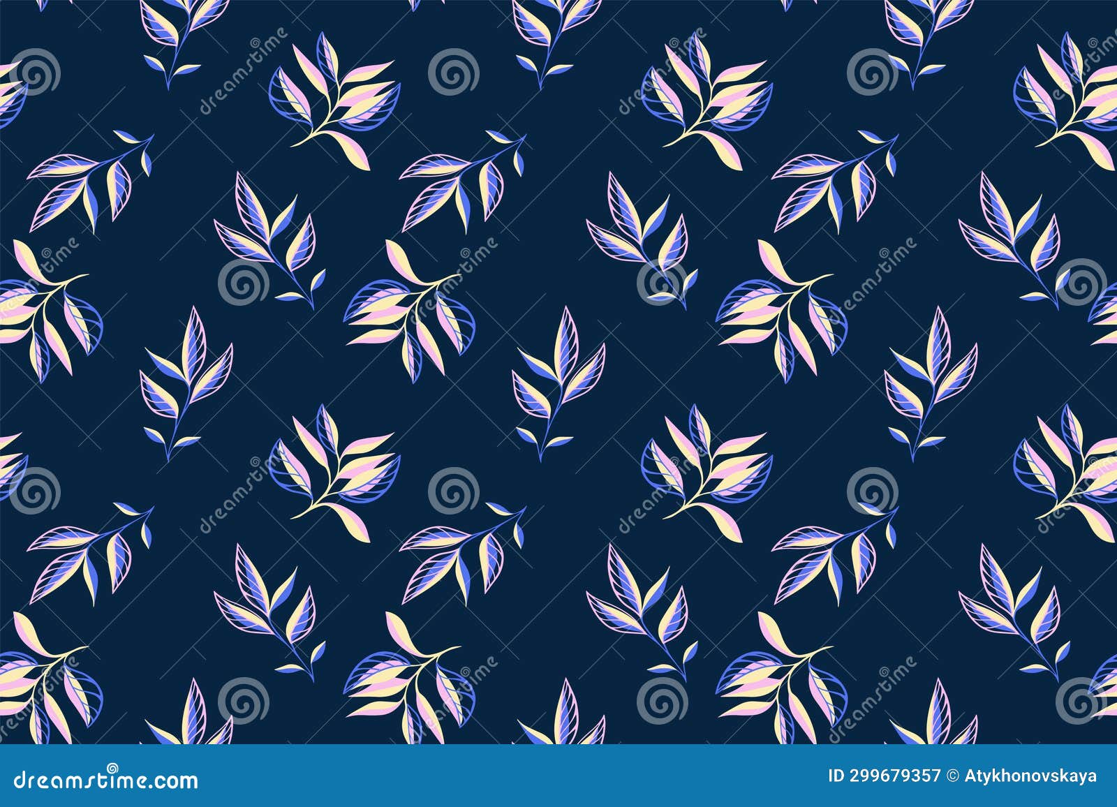 Seamless Creative Tiny Abstract Branches Leaves Pattern. Vector Hand ...