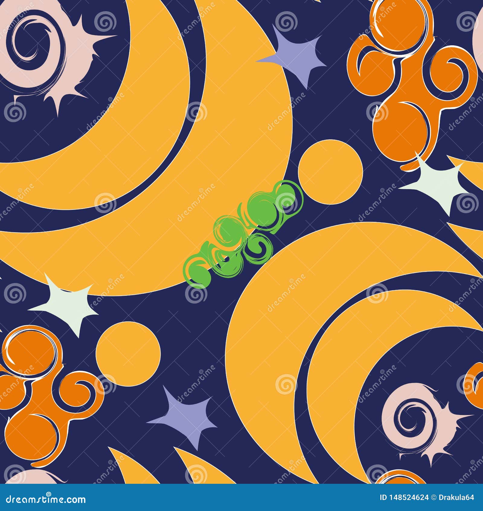 Seamless Crescent Moon Background with Snails Stock Vector ...