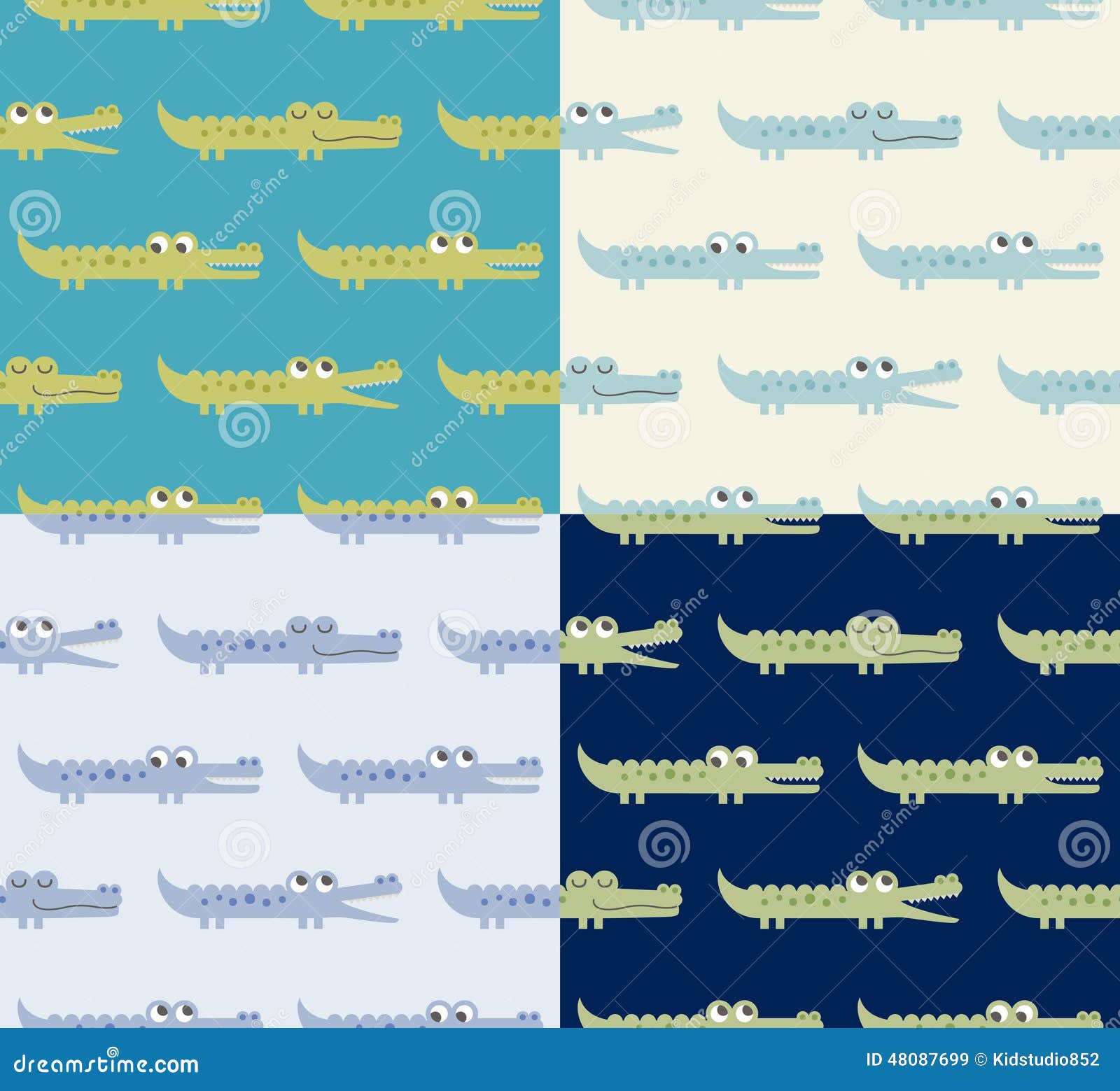 Seamless Green and Blue Cute Crocodile Cartoon Fabric Textile Pattern ...