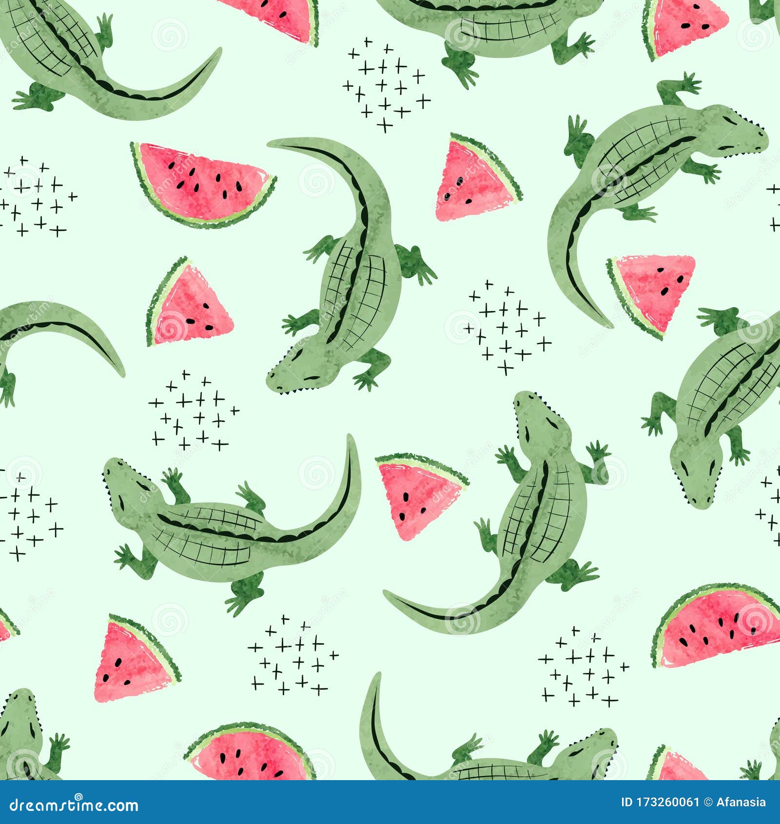 Seamless Crocodile Pattern with Watermelon Slices. Stock Vector ...