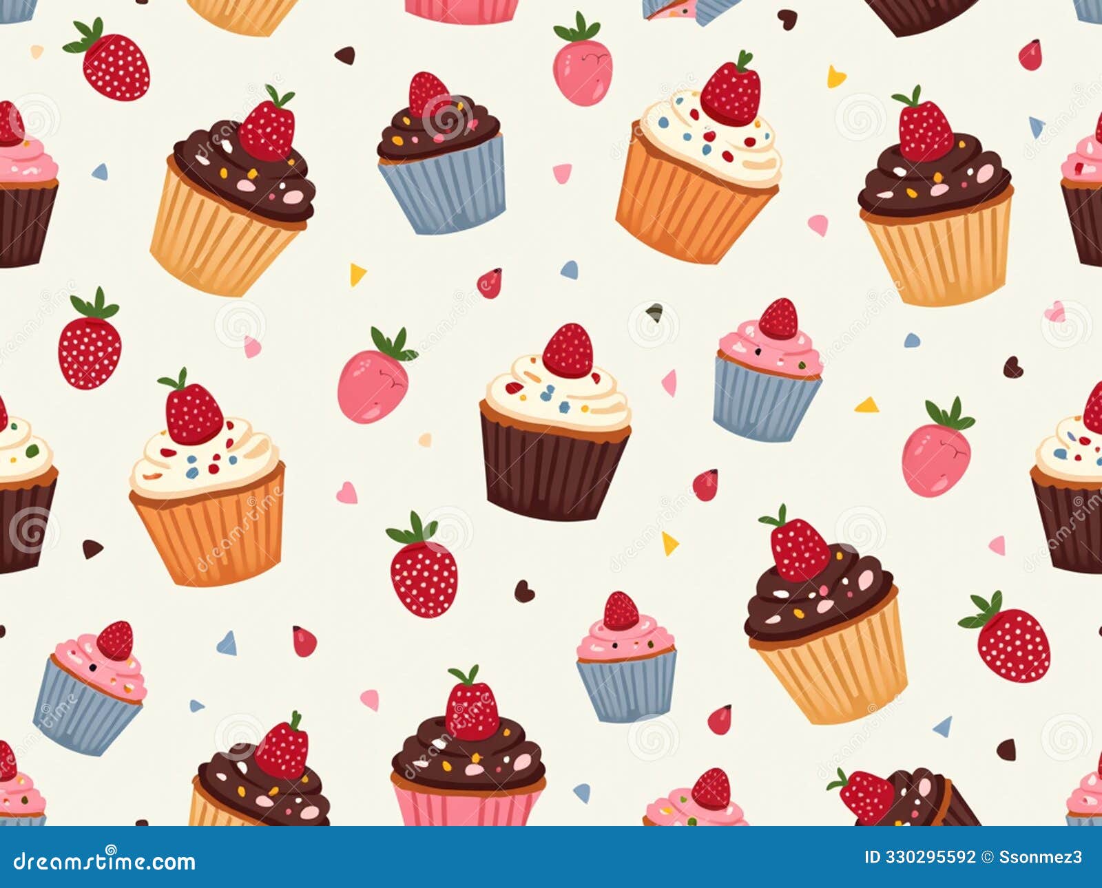 Seamless Cupcake Pattern Diagonal Repeatedly Background Wrap Page Stock ...