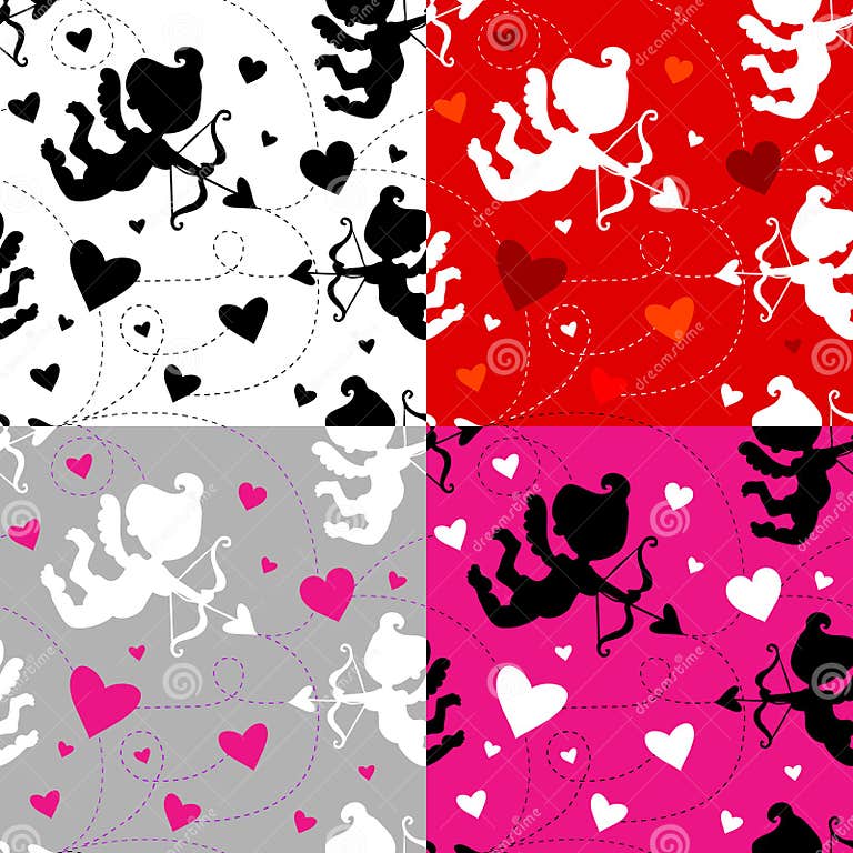 Seamless Cupid Pattern (4 Color Combinations) Stock Vector ...
