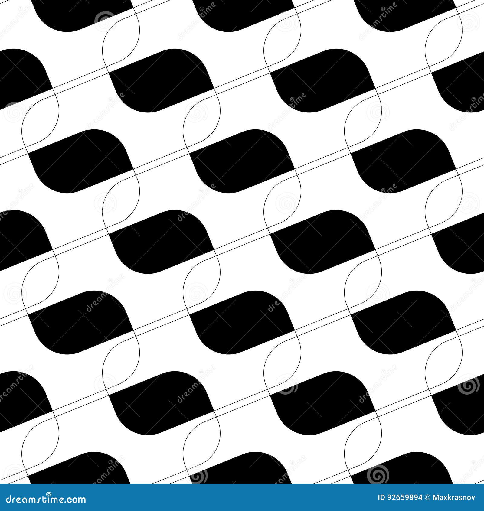 Seamless Curved Shape Pattern Stock Vector - Illustration of monochrome ...