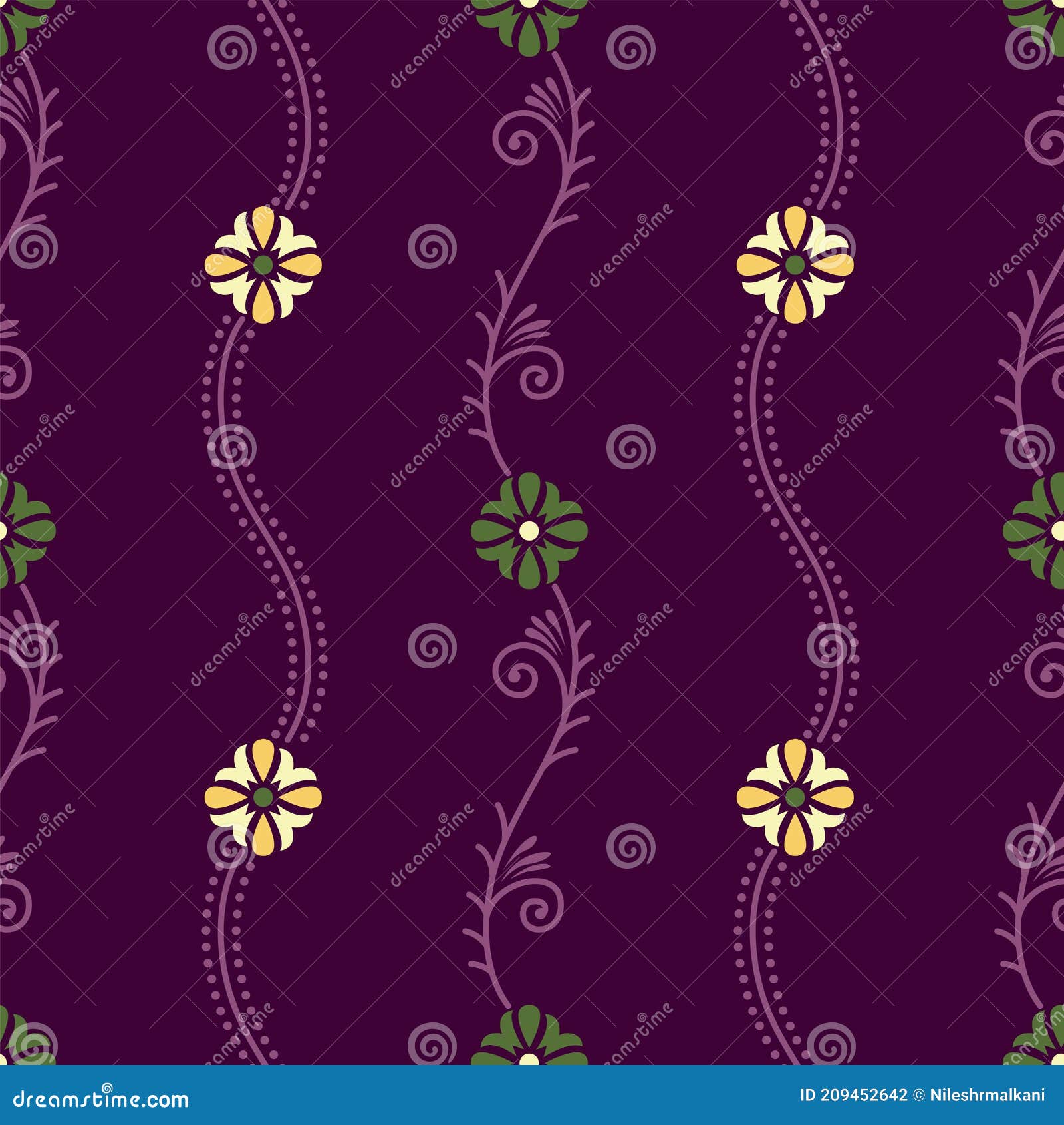Seamless Curvy Floral Pattern Design Stock Vector - Illustration of ...