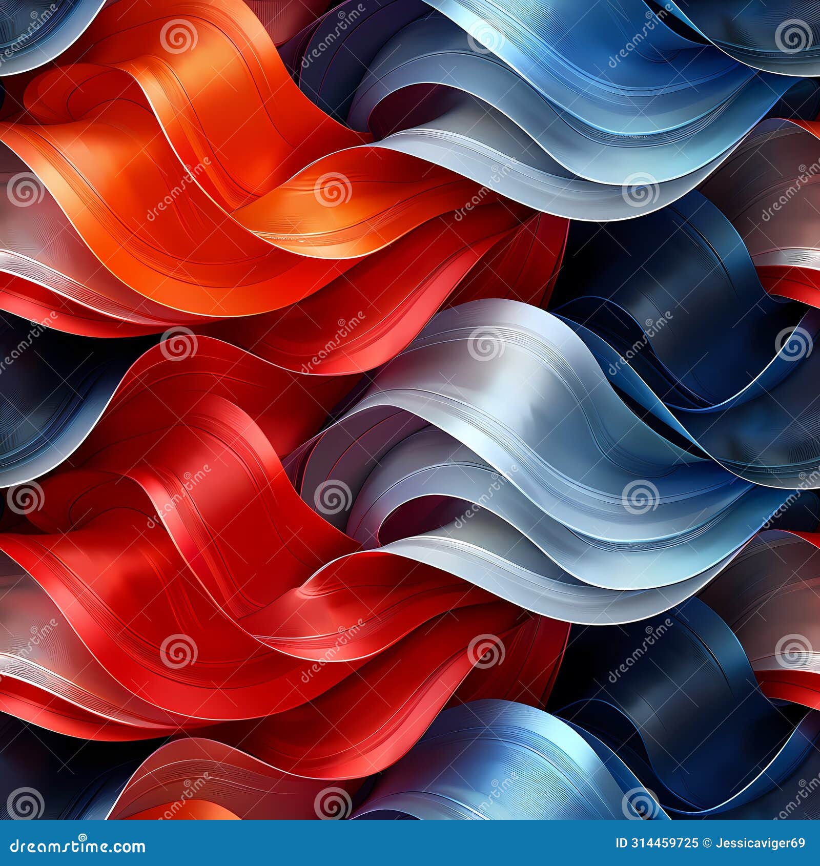 Seamless Curvy Lines, Abstract Texture, Red, White and Blue Gradient ...
