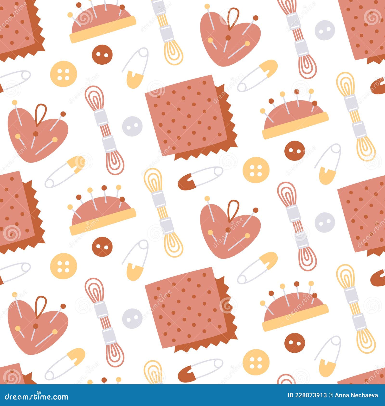 Seamless Cute Boho Vector Pattern With Sewing Buttons Fabric Fabric