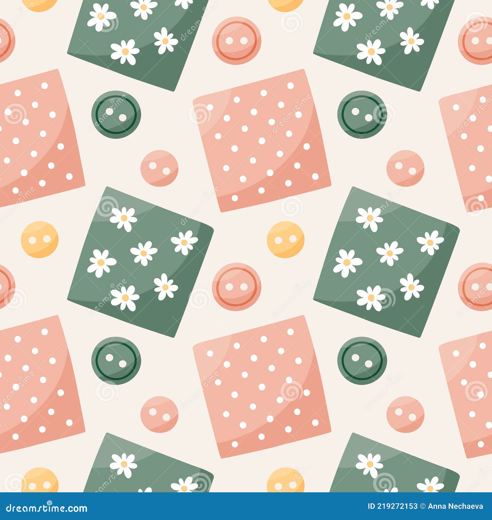 Seamless Cute Boho Vector Sewing And Pattern With Buttons, Fabric ...