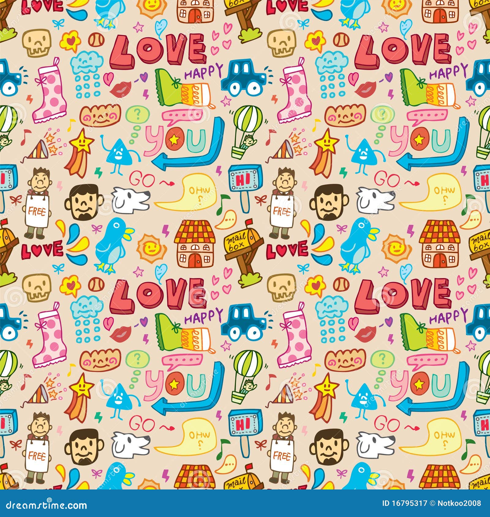Seamless Cute Cartoon Pattern Stock Vector - Illustration of humanoid ...
