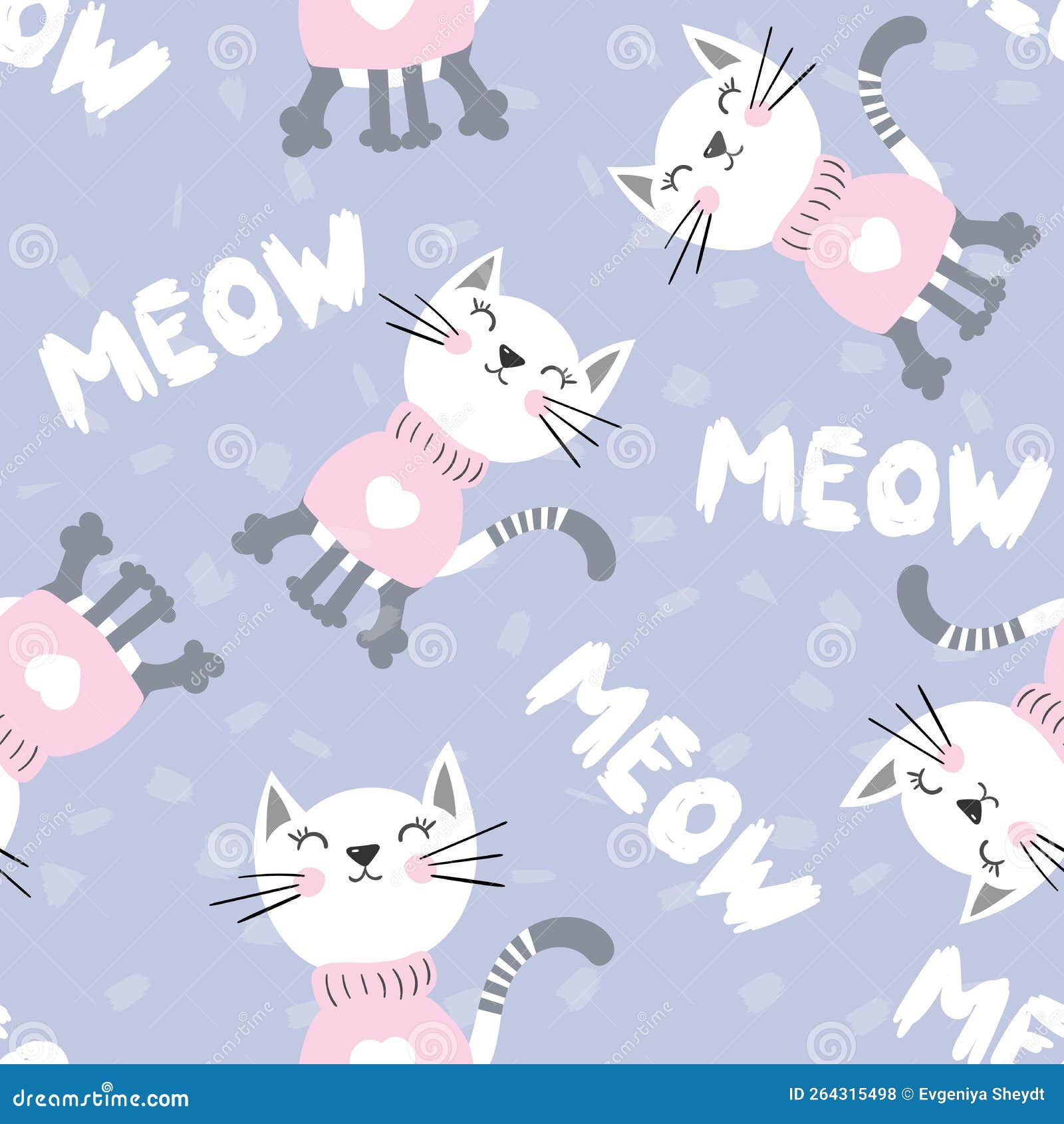Seamless Cute Cat Meow Pattern Vector Illustration Stock Vector ...