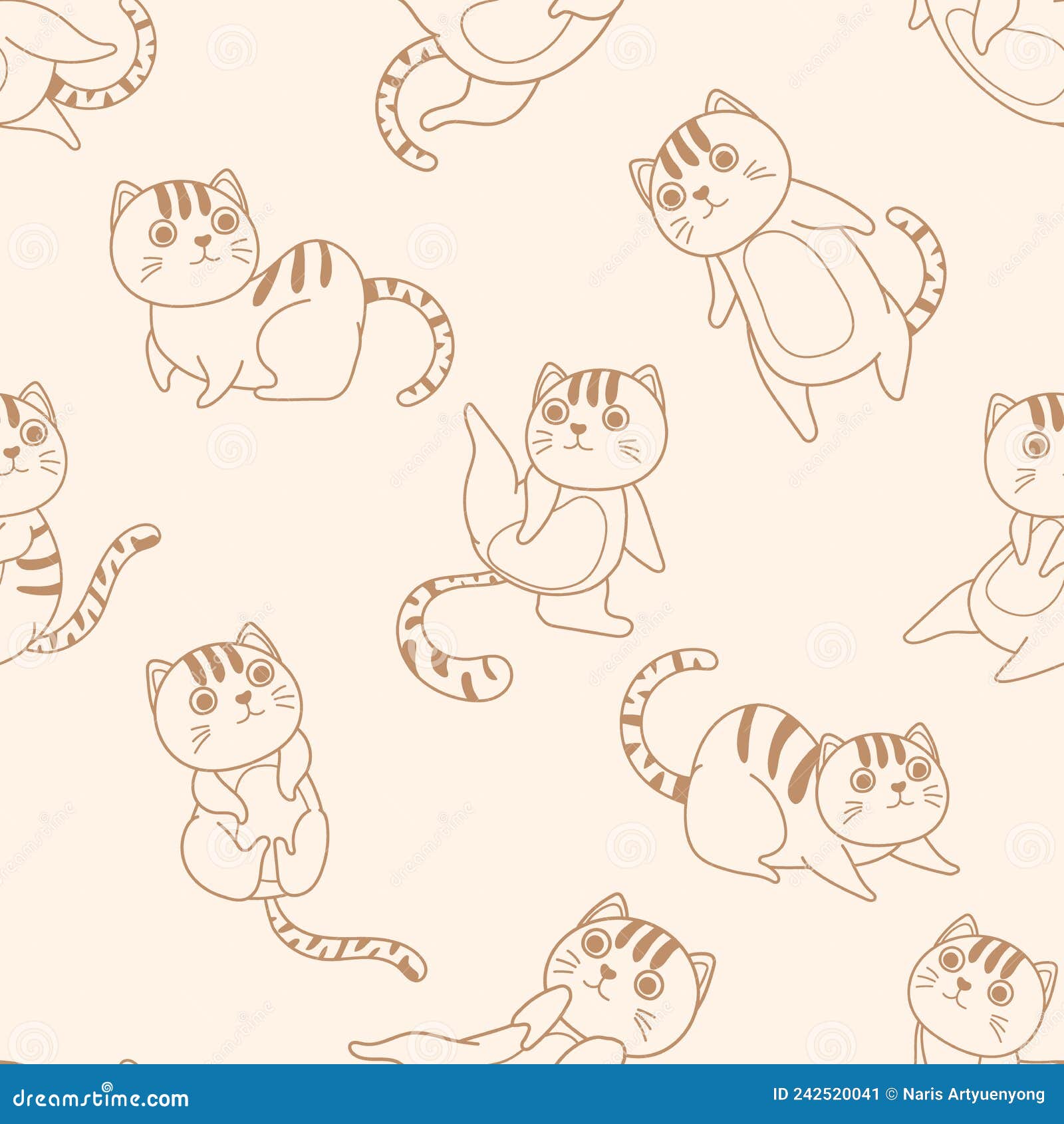 Seamless Cat Outline Cartoon Pattern Stock Vector - Illustration of ...