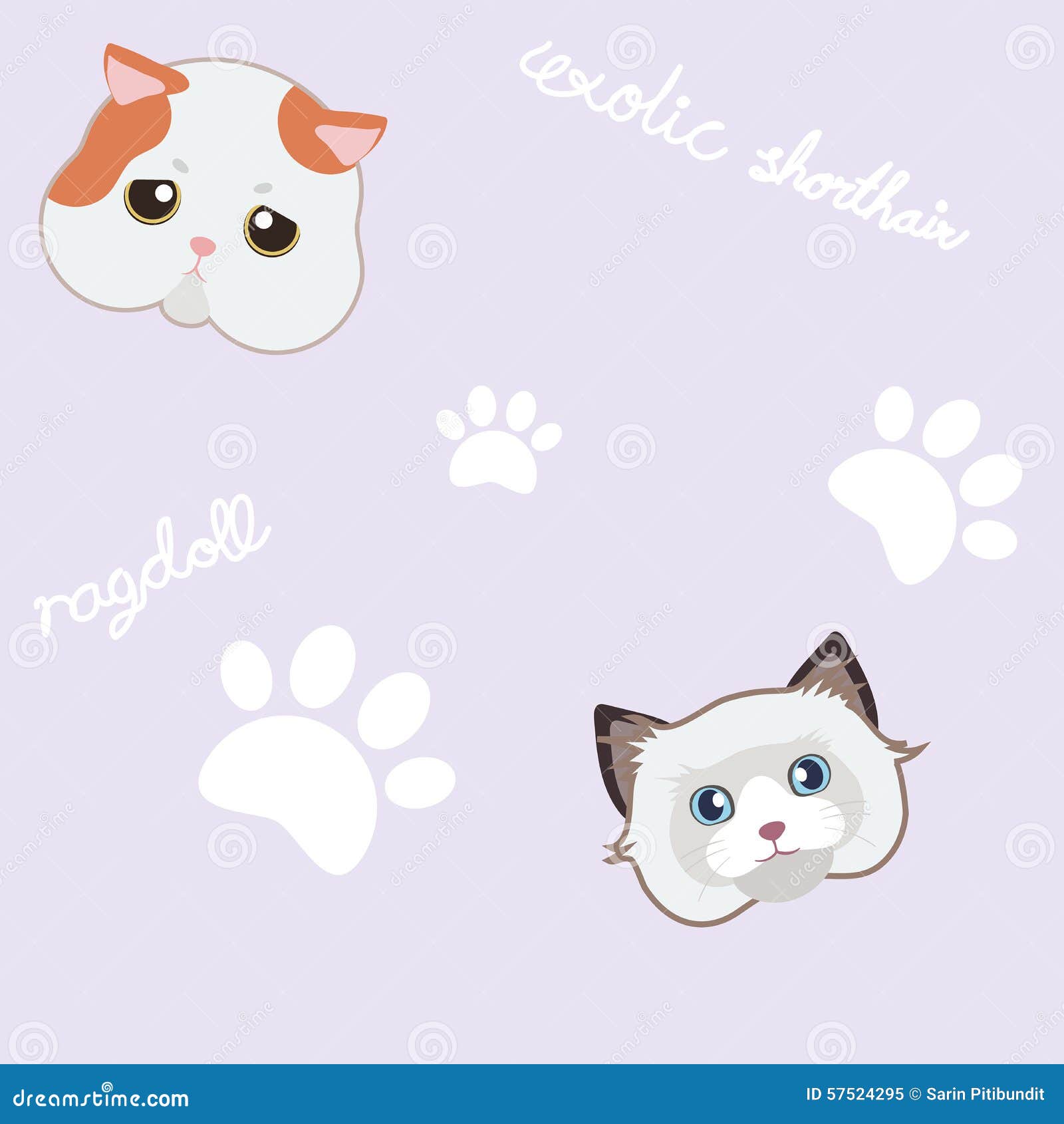 Seamless Cute Cat And Paw Purple Pattern Stock Illustration ...