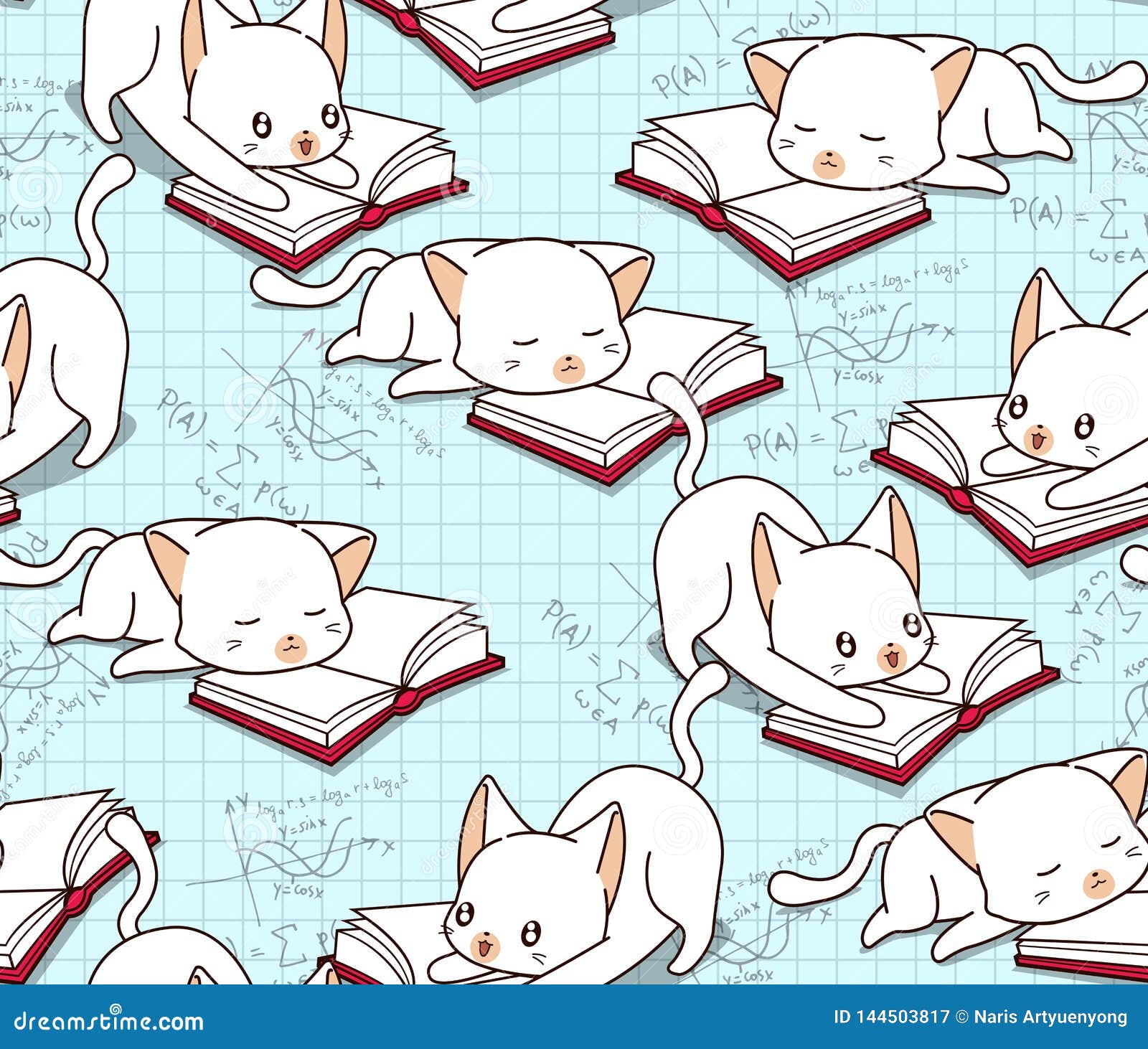 Seamless Cute Cat is Reading a Book Pattern. Stock Vector ...