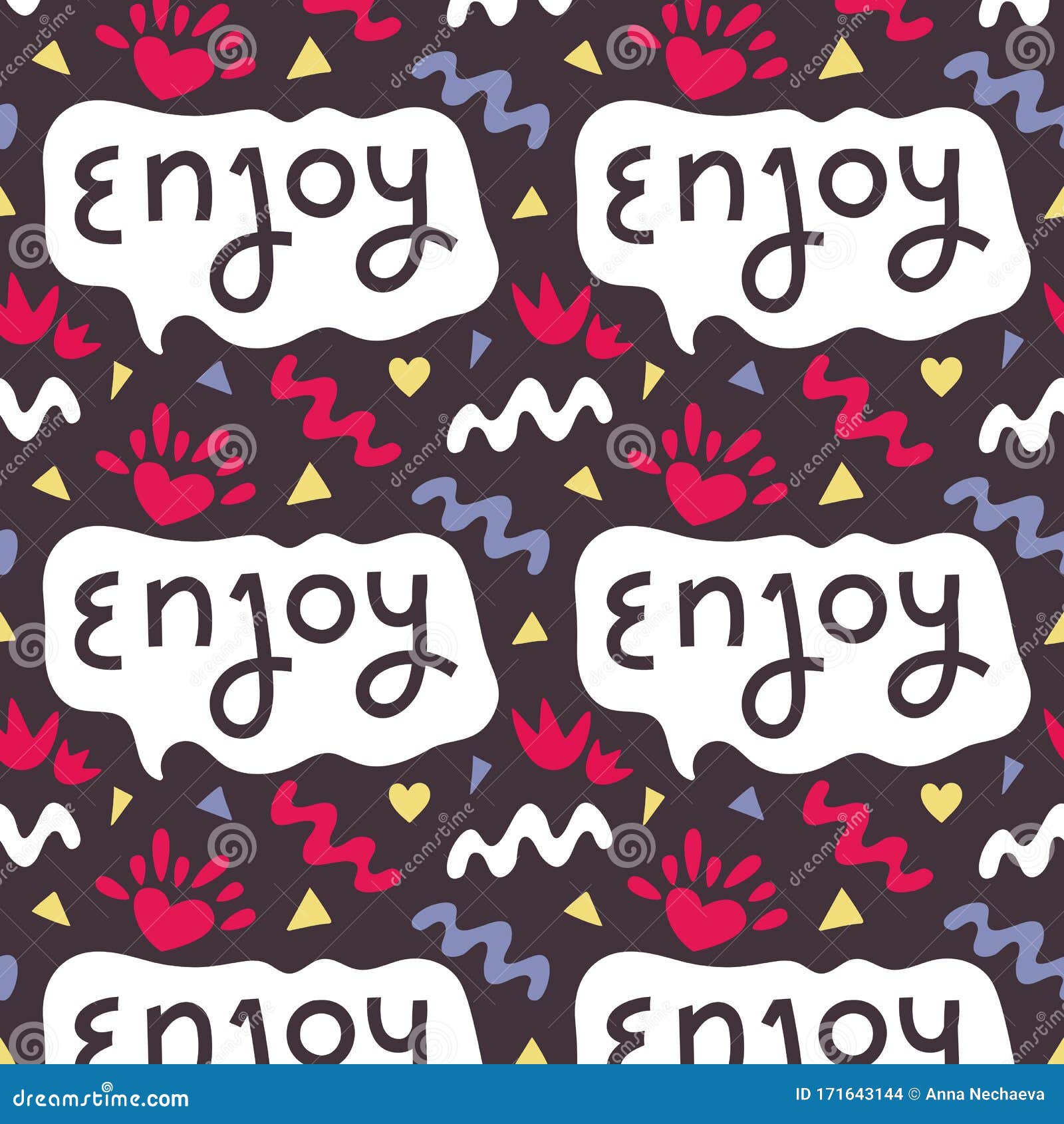 Seamless Cute Colorful Vector Pattern with Speech Bubble Enjoy and ...