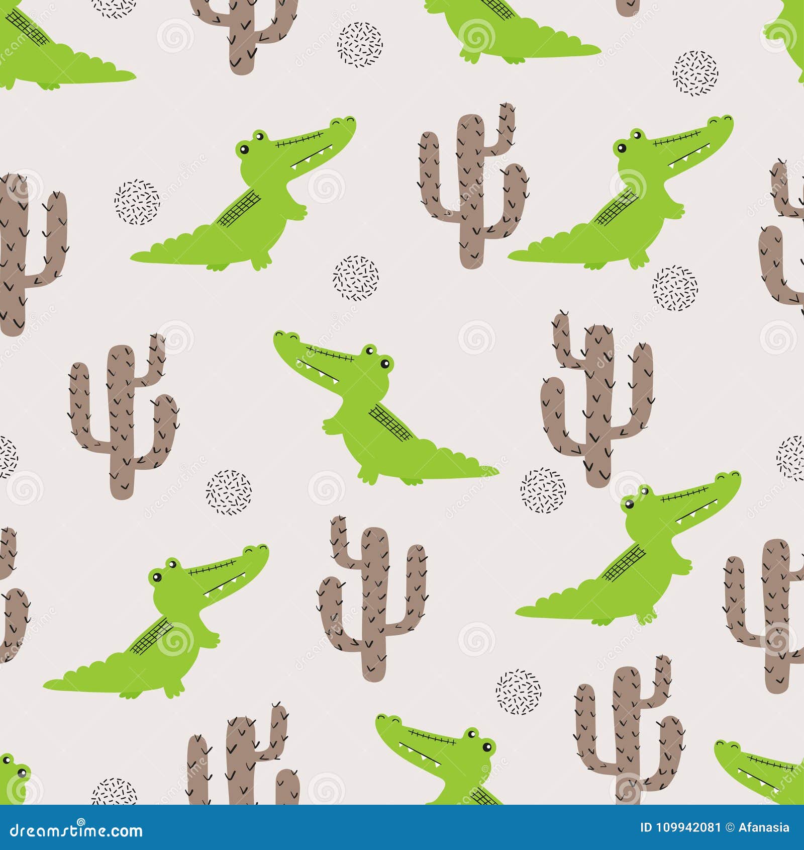 Seamless Cute Crocodile and Cactus Pattern. Stock Vector - Illustration ...