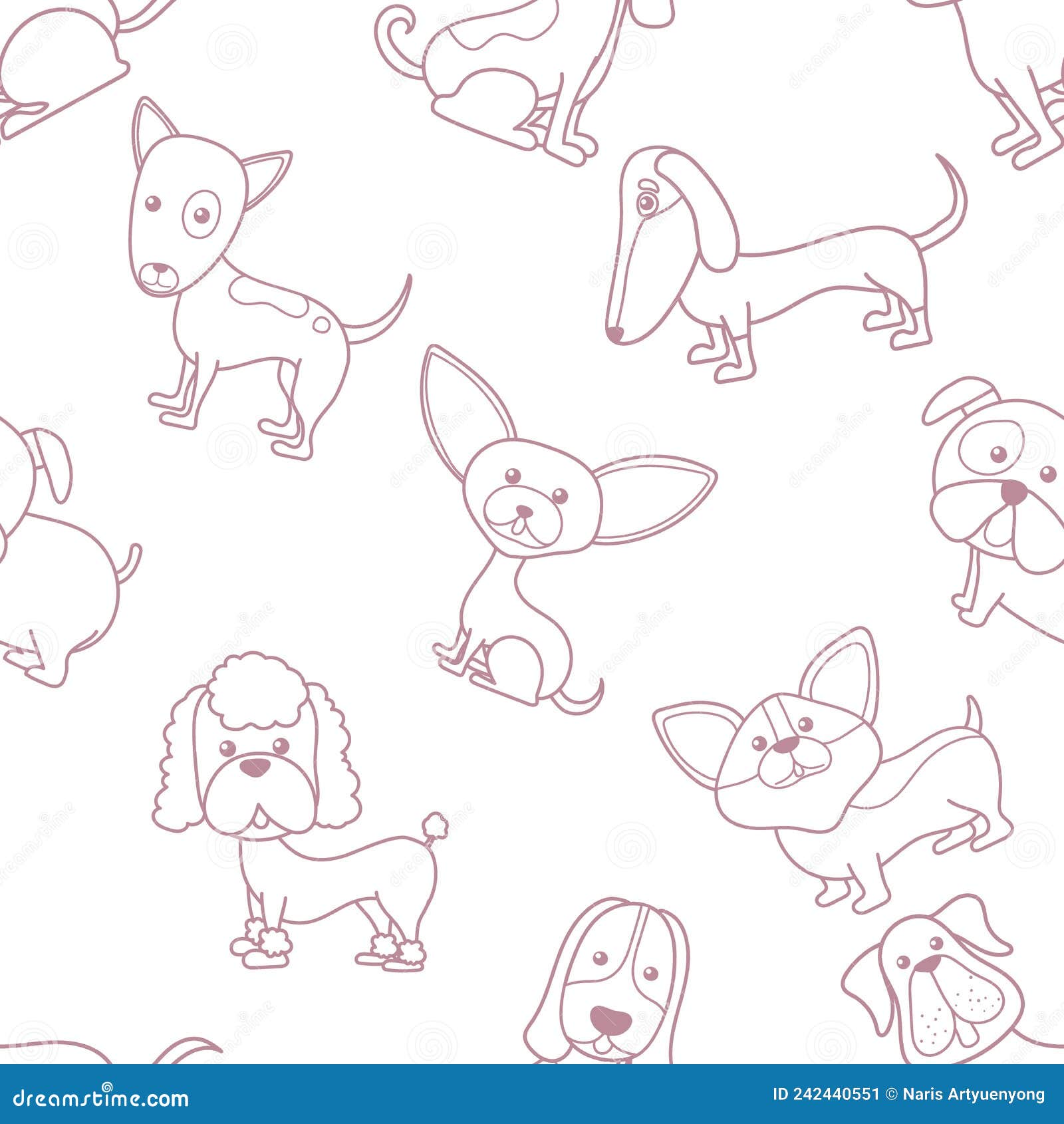 Seamless Dog Outline Cartoon Pattern Stock Vector - Illustration of ...