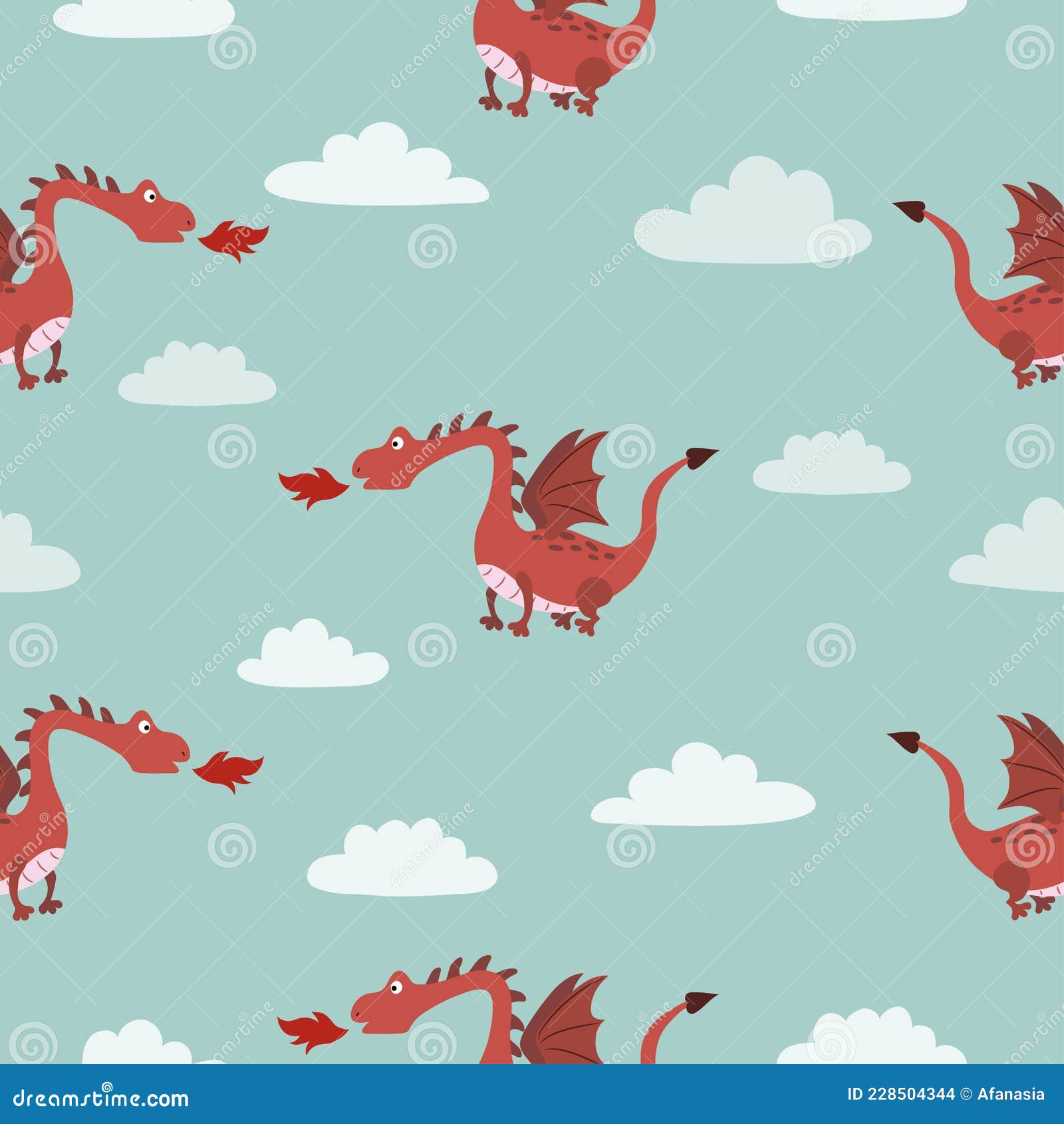 Seamless Cute Dragon Pattern. Vector Cartoon Illustration Stock Vector ...