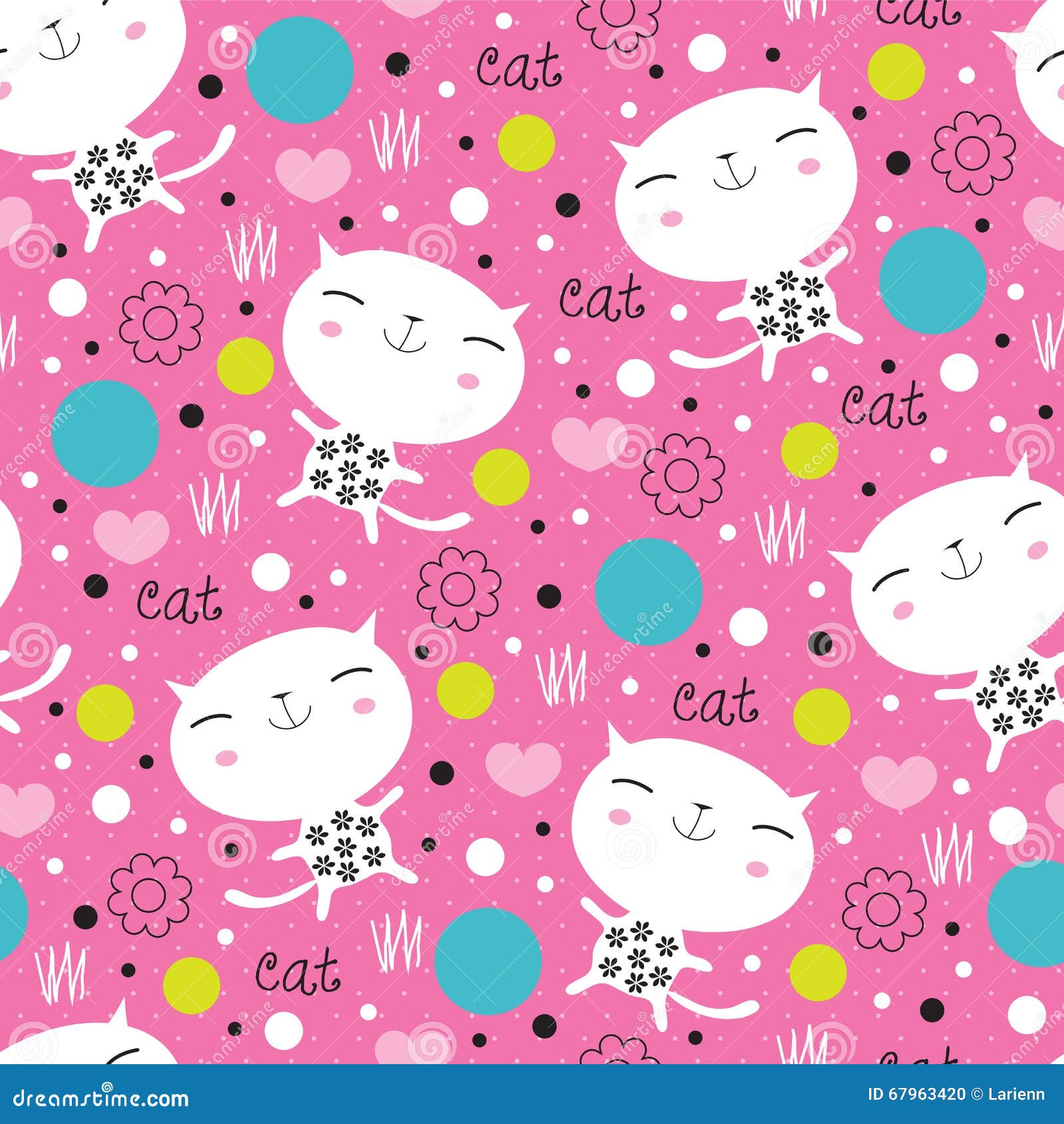 Seamless Cute Floral Cat Pattern Vector Illustration Stock Vector ...