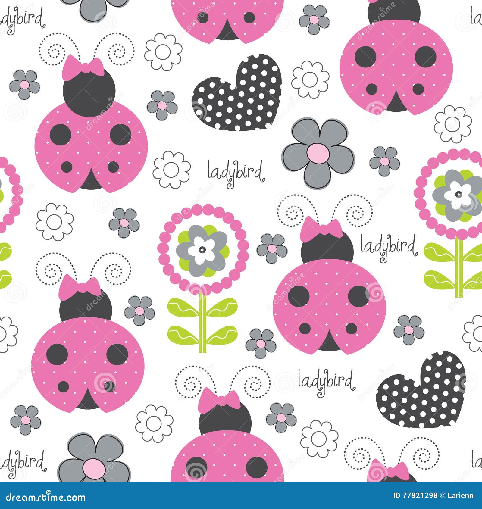 Ladybird Pattern. Ladybug Seamless Pattern Design. Cartoon Vector ...