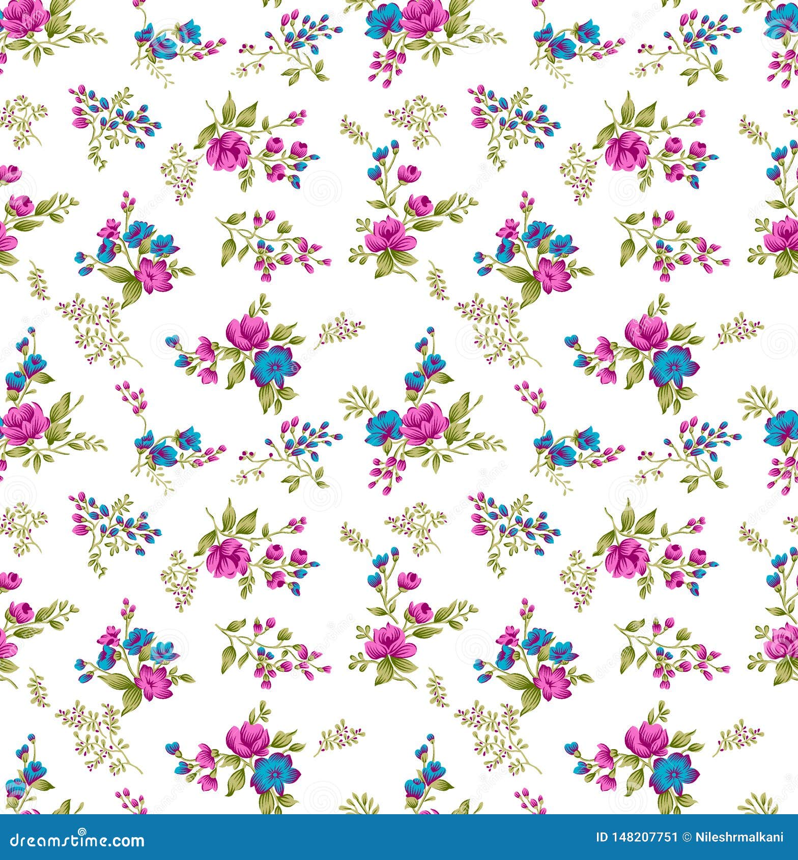 Seamless Cute Flower Pattern Design on White Background Stock ...