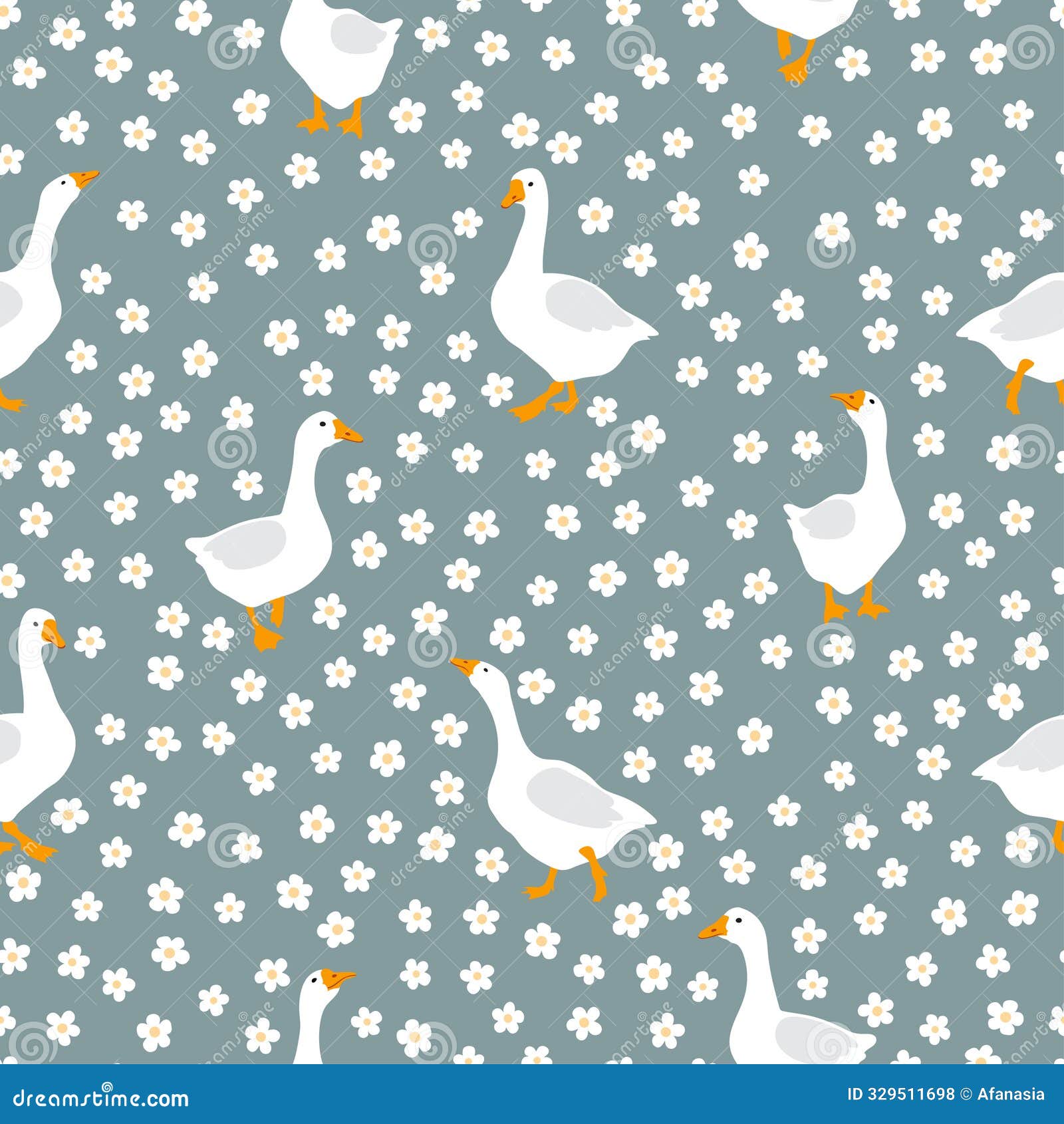 Seamless Cute Geese Pattern. Cartoon Goose Bird Simple Print Stock ...