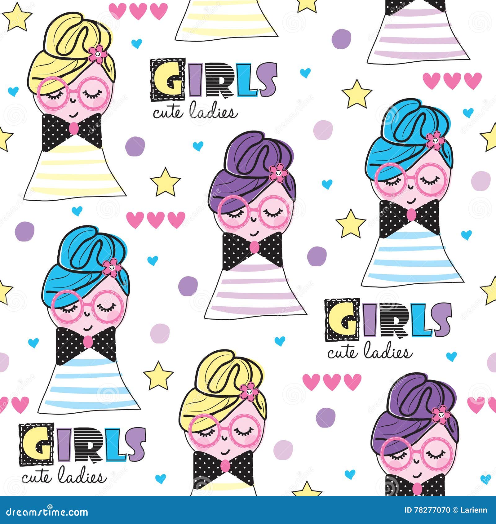 Seamless Cute Girls Pattern Vector Illustration Stock Vector ...