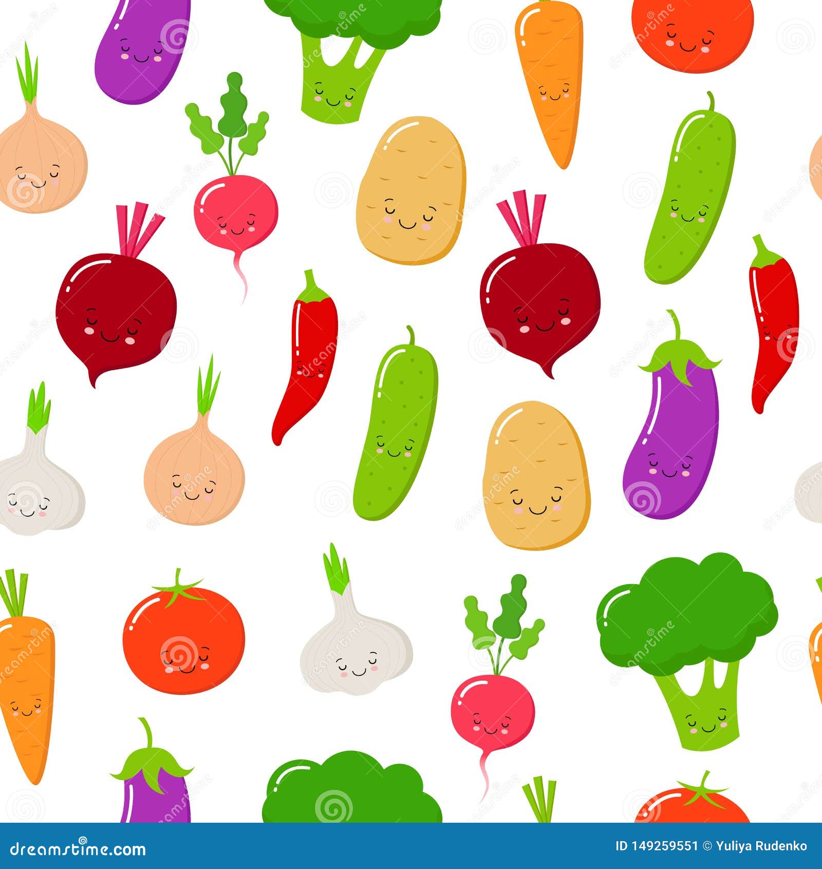 Seamless Cute Happy Vegetables Food Fun Illustration Background Pattern ...