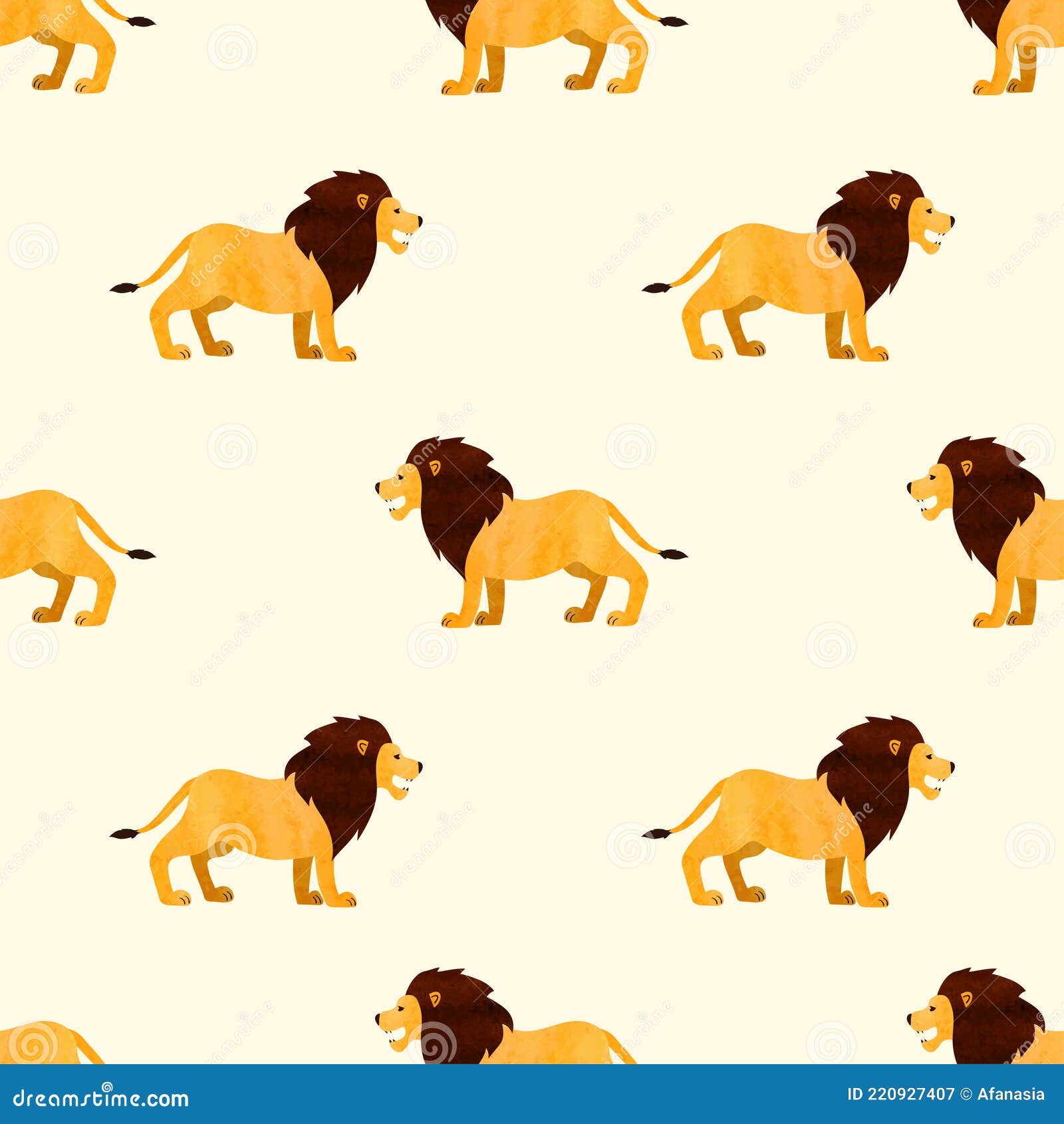 Seamless Cute Lion Animal Pattern. Vector Simple Watercolor ...