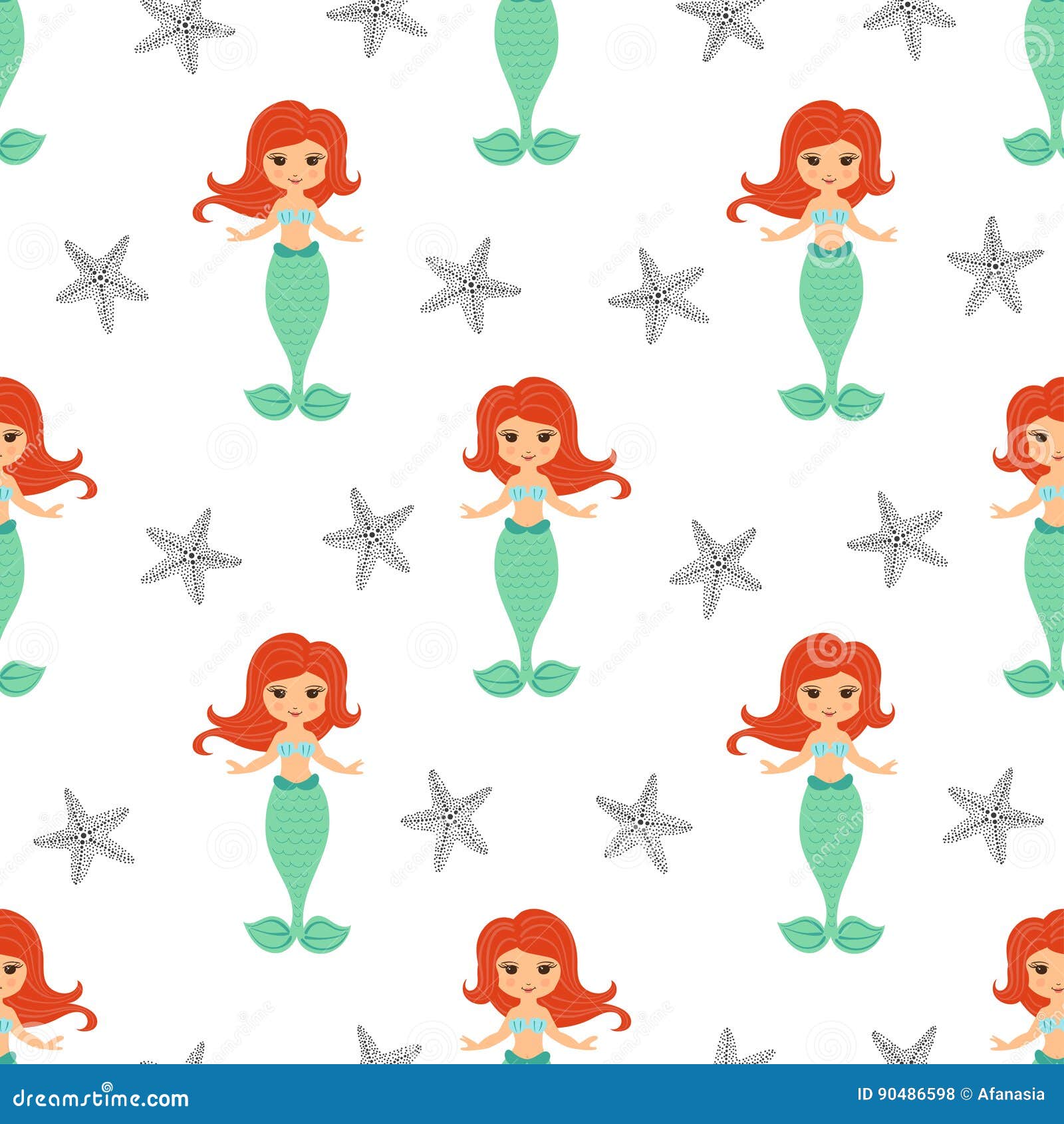 Seamless Cute Little Mermaids Pattern Stock Vector - Illustration of ...