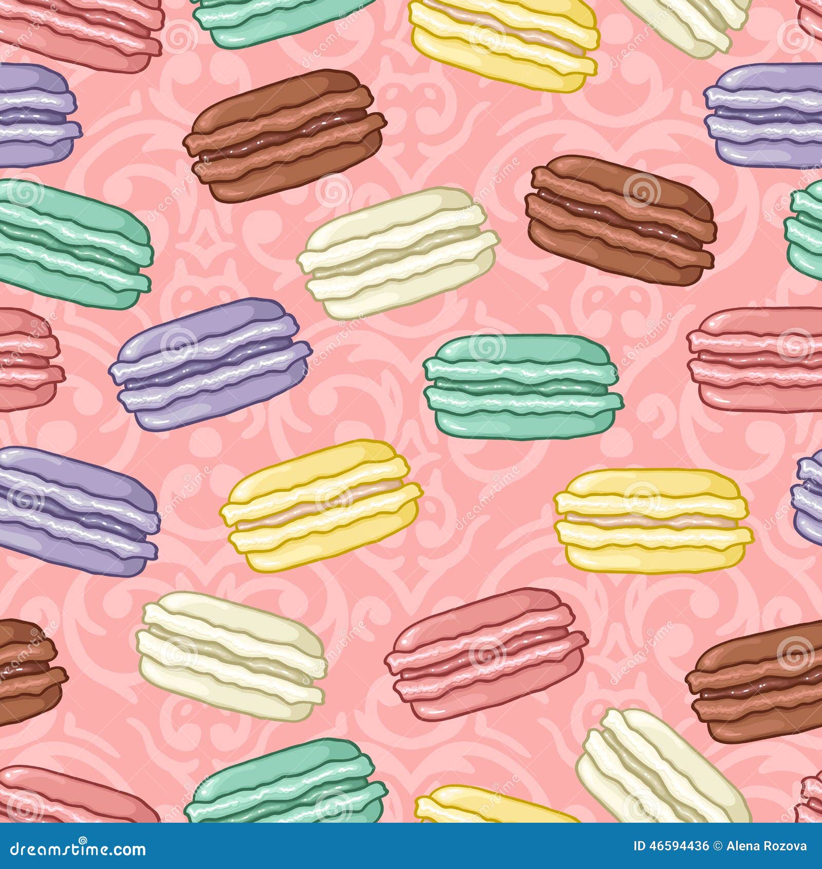 Seamless Cute Macarons Pattern Stock Vector - Illustration of retro, beautiful: 46594436